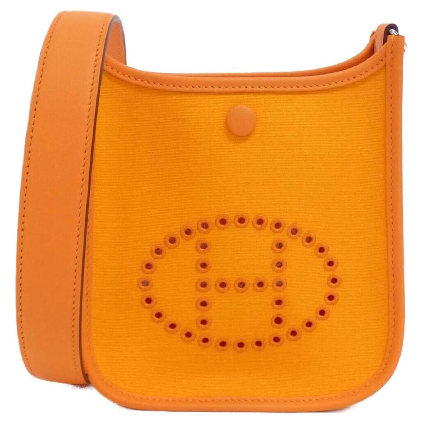 Hermes Hermès Neo Evelyne Shoulder Bag Orange Yellow Leather Cloth ref ...