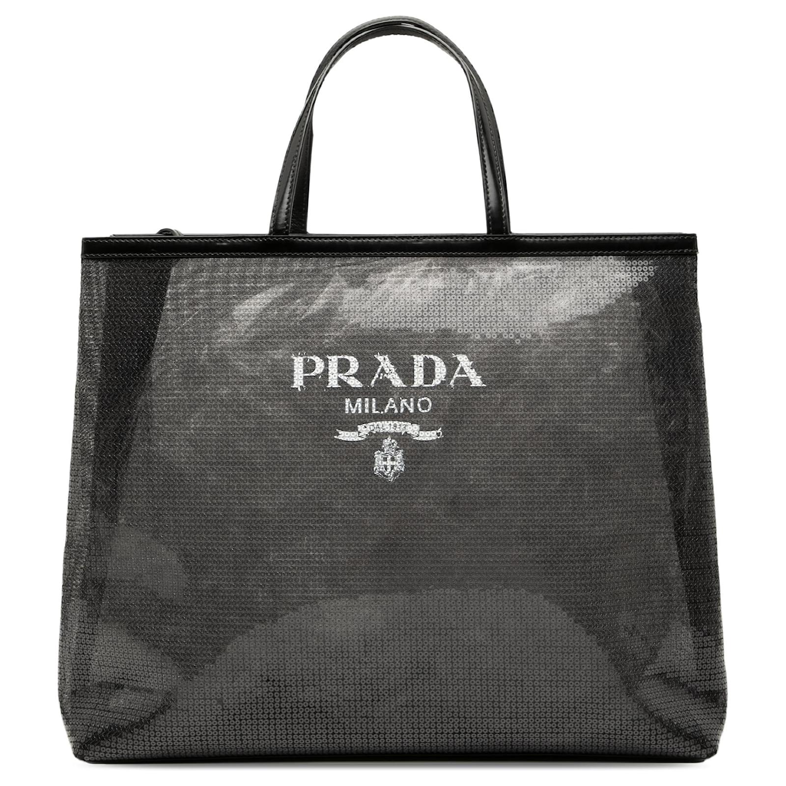 Prada Black Large Sequined Mesh Logo Tote Cloth ref.2579493 - Joli Closet