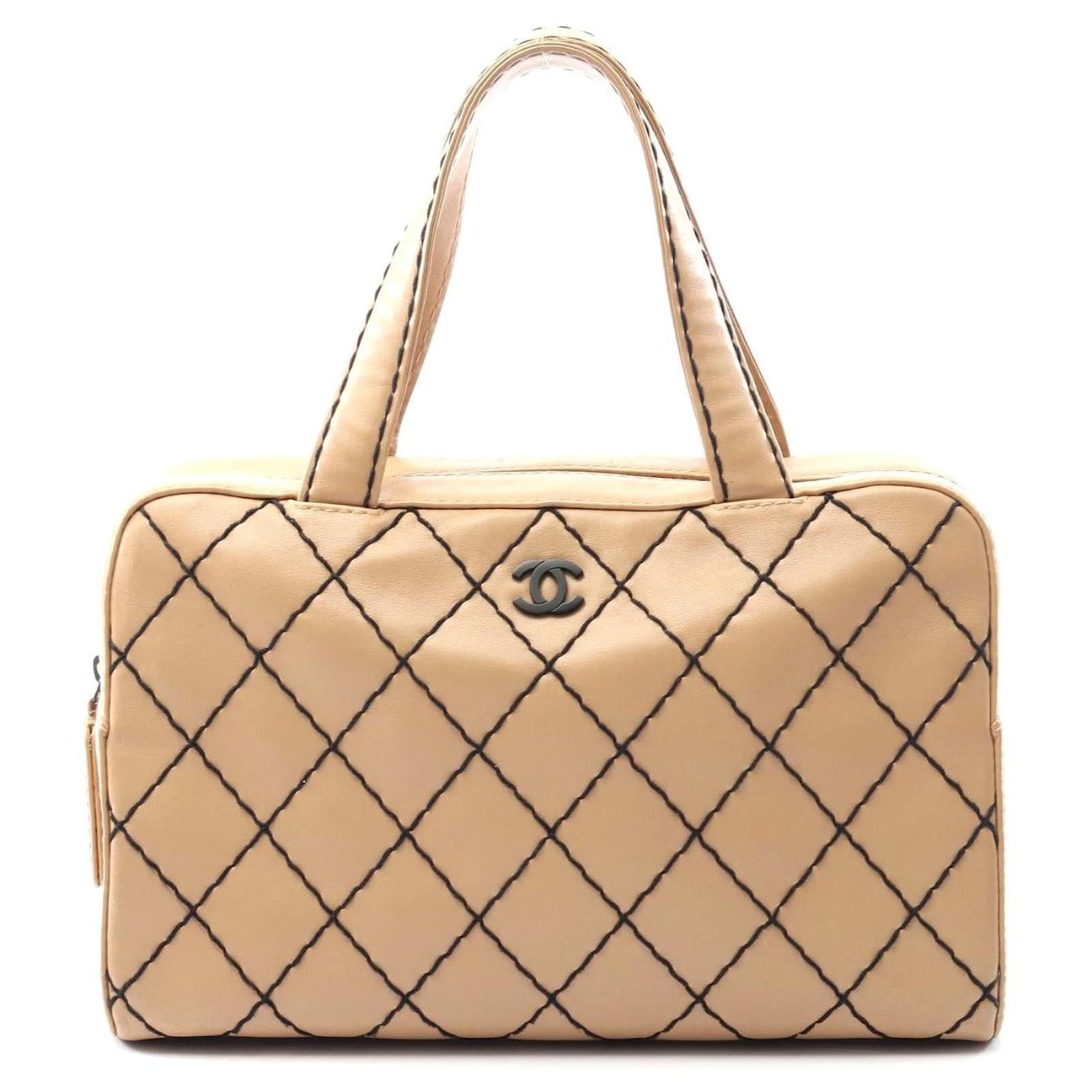 Chanel Leather Wild Stitch Tote Bag Brown Beige Pony-style calfskin ref ...