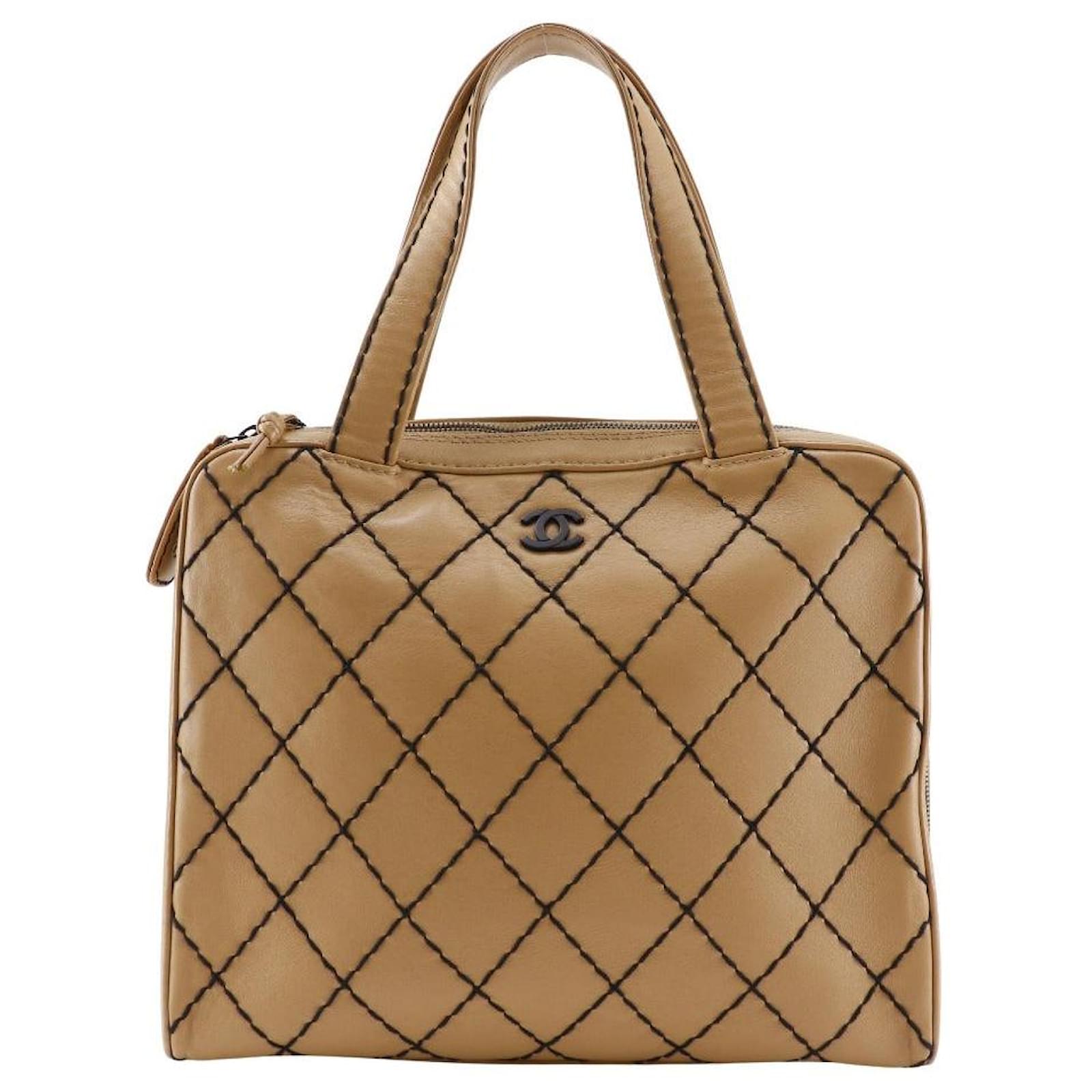 Timeless Chanel Wild Stitch Calfskin 2way Tote Bag Brown Beige Leather ...