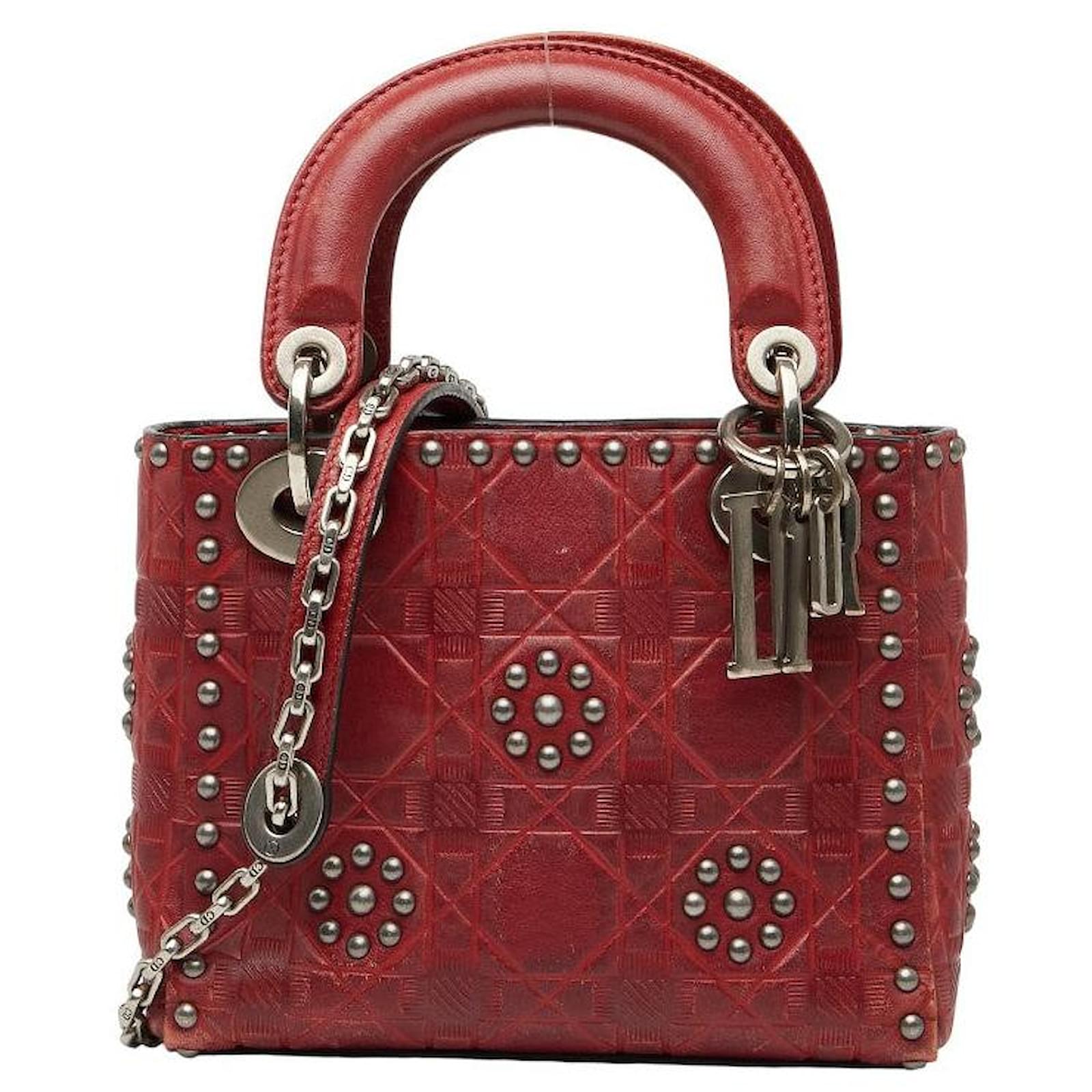 Christian Dior Dior Lady Dior Mini Studs Leather 2way Bag Red ref ...