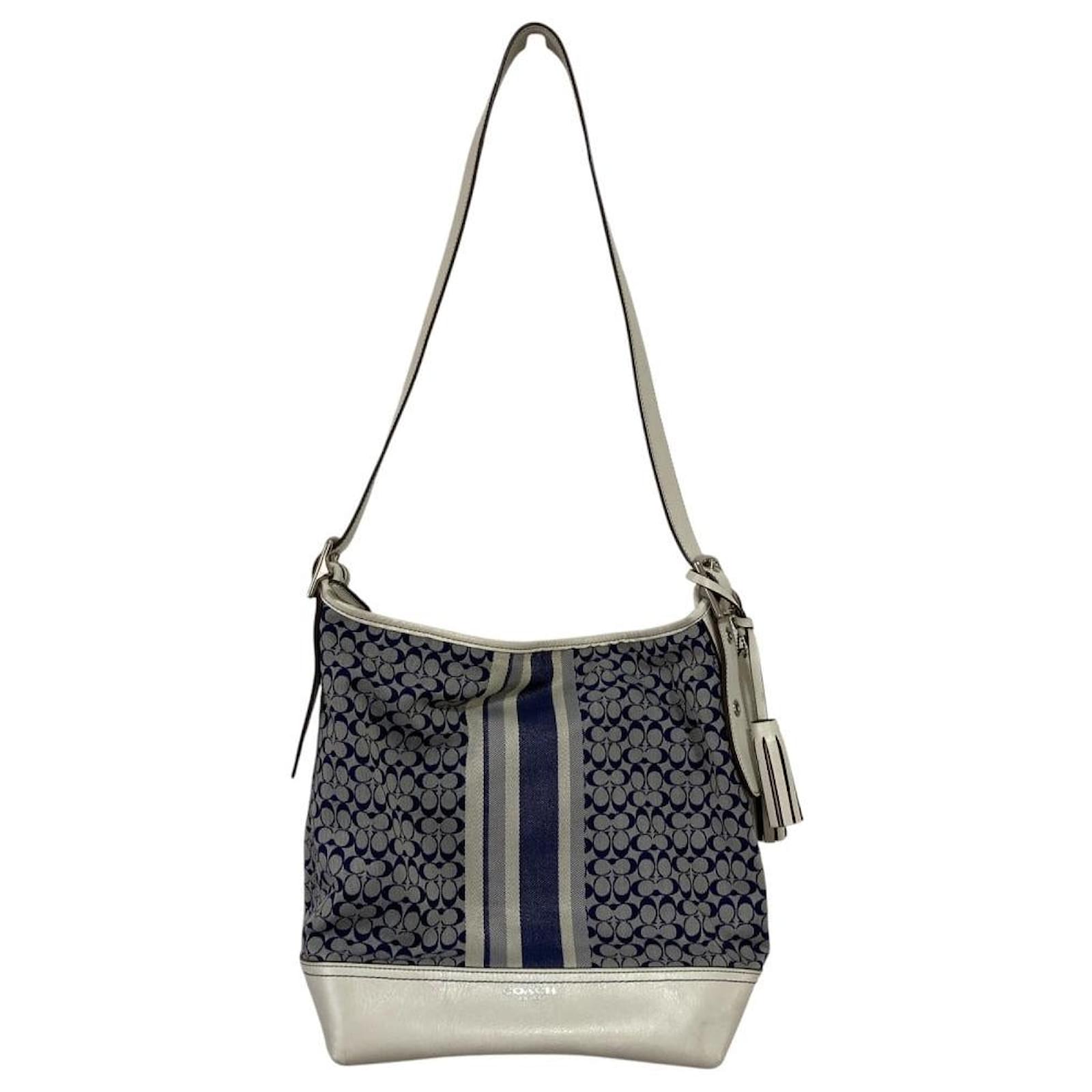 Coach Legacy Signature Stripe Canvas Leather Shoulder Bag White Blue ...
