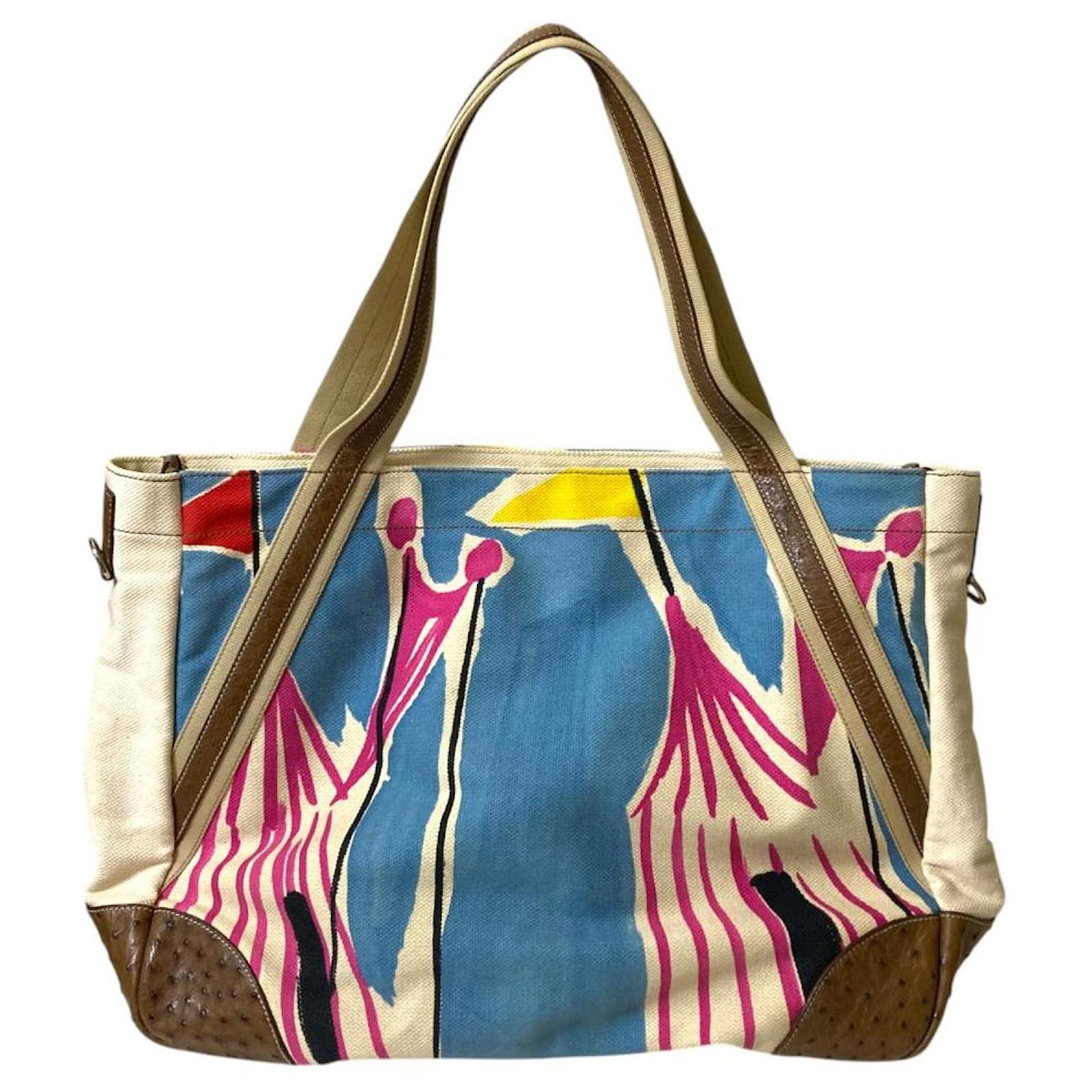 Prada Official Name Canvas×Ostrich Leather Big Tote Bag Multiple colors ...