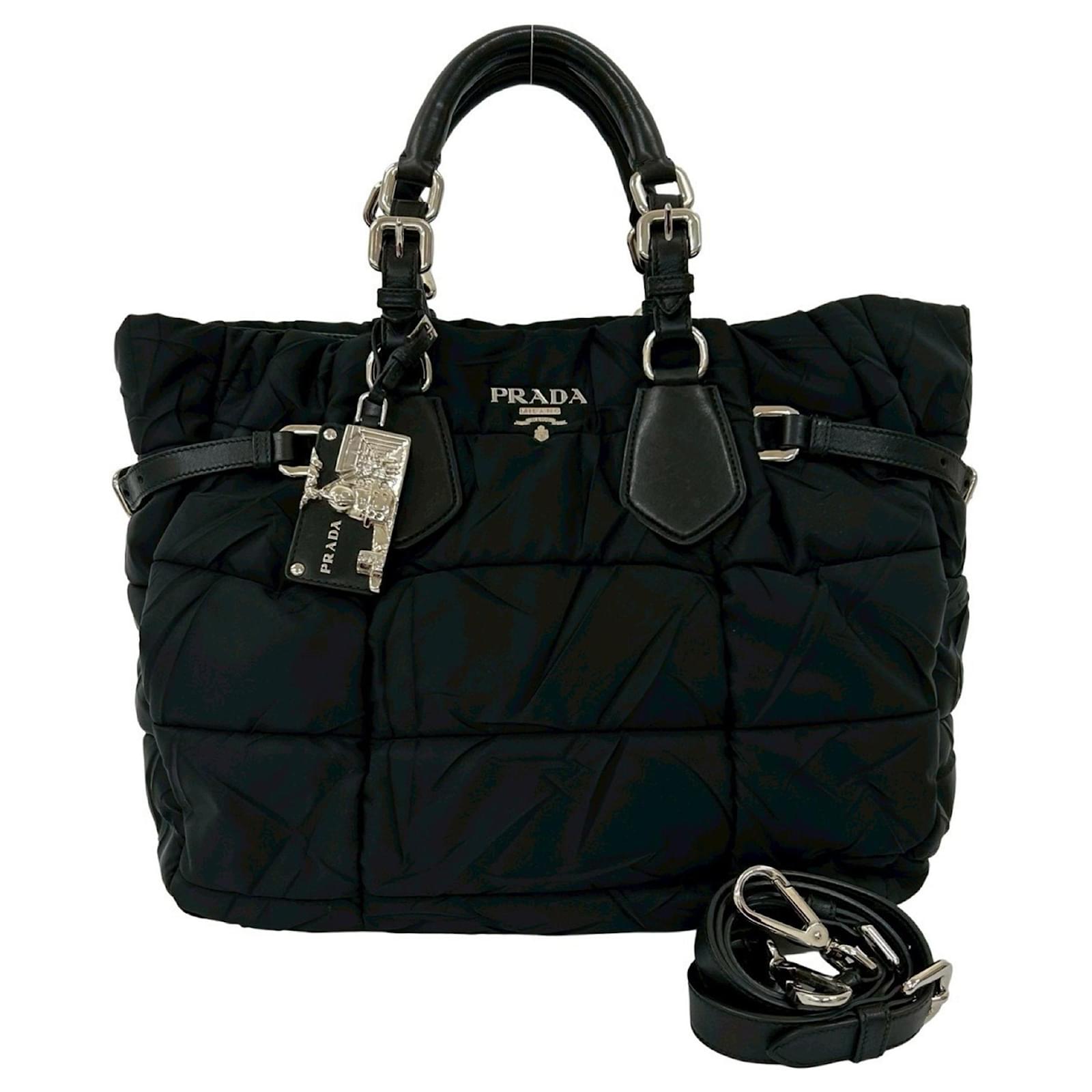 Prada Logo Quilted Nylon and Leather Handbag Black ref.2583839 - Joli ...
