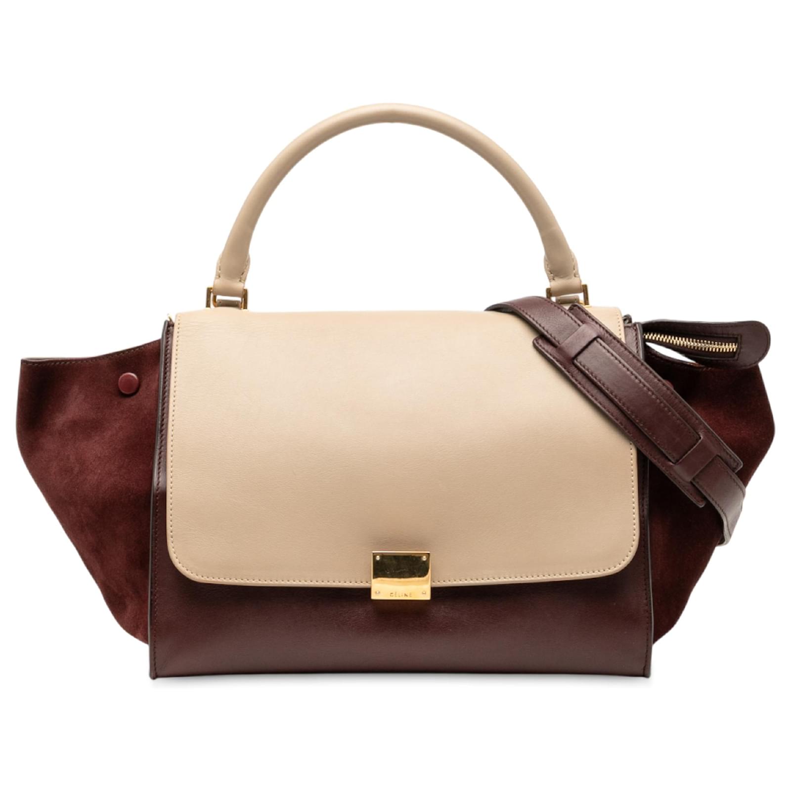 Céline Celine Red Medium Bicolor Calfskin and Suede Trapeze Satchel ...