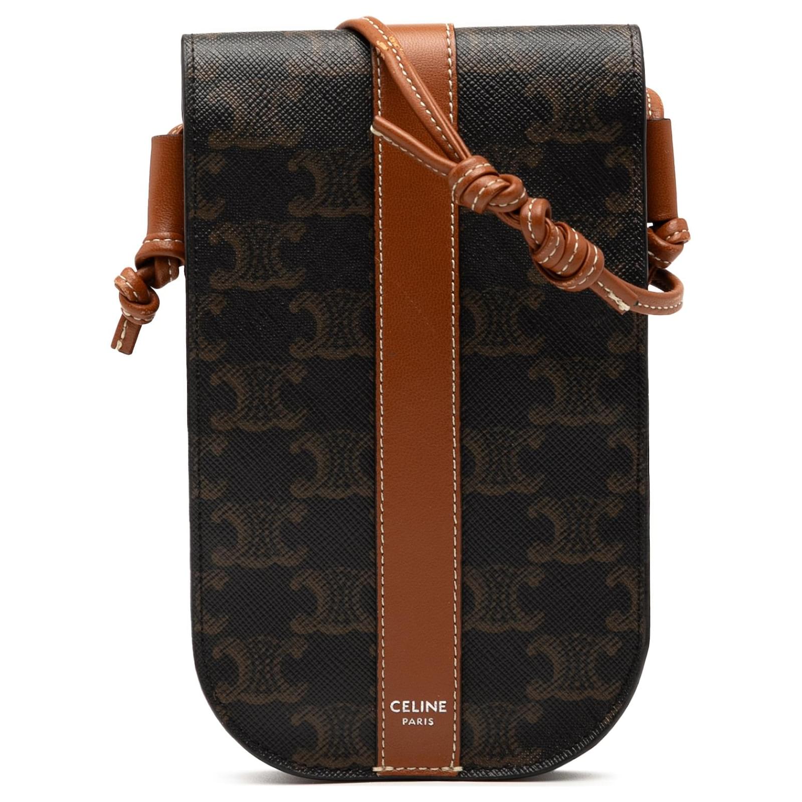 Céline Celine Brown Triomphe Coated Canvas Phone Pouch Flap Crossbody ...