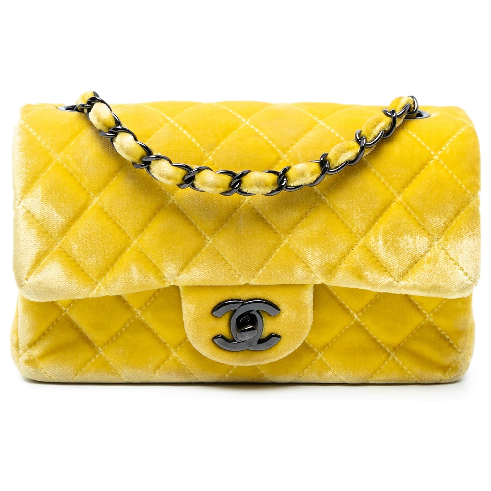 Chanel Yellow Mini Rectangular Classic Velvet Single Flap Cloth ref ...
