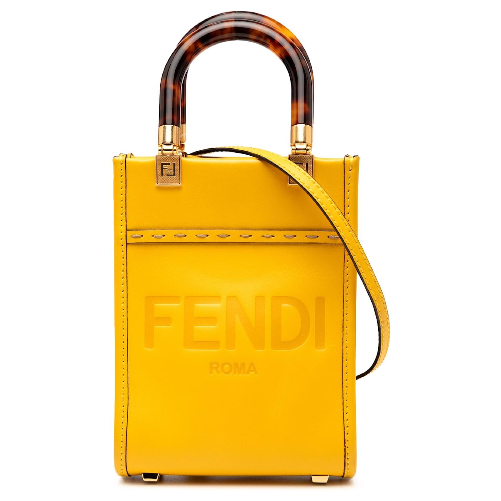 Fendi Yellow Mini Leather Sunshine Shopper Tote Pony-style calfskin ref ...