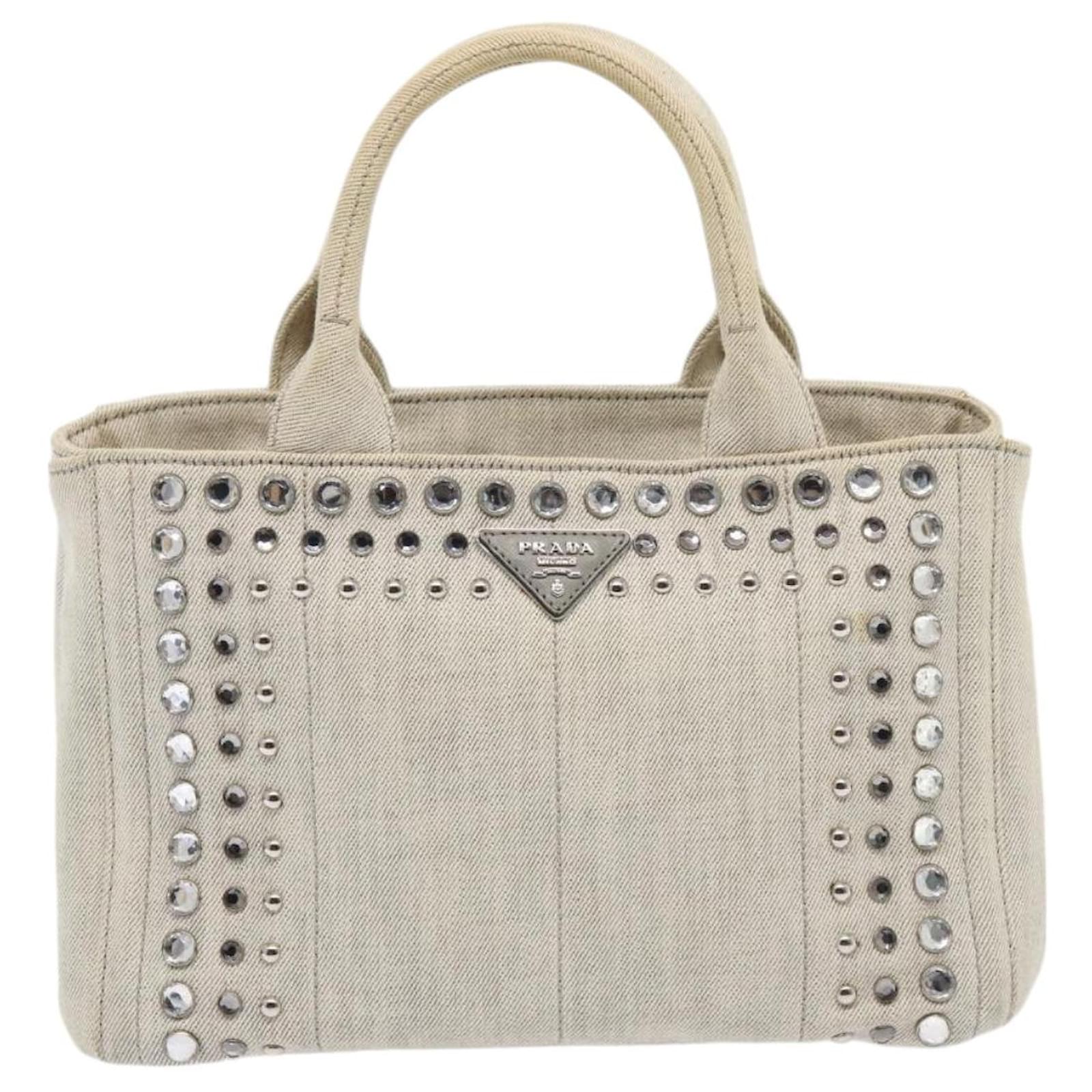 Prada Canapa Tote Rhinestone Embellished Canvas Mini Brown Cloth ref ...