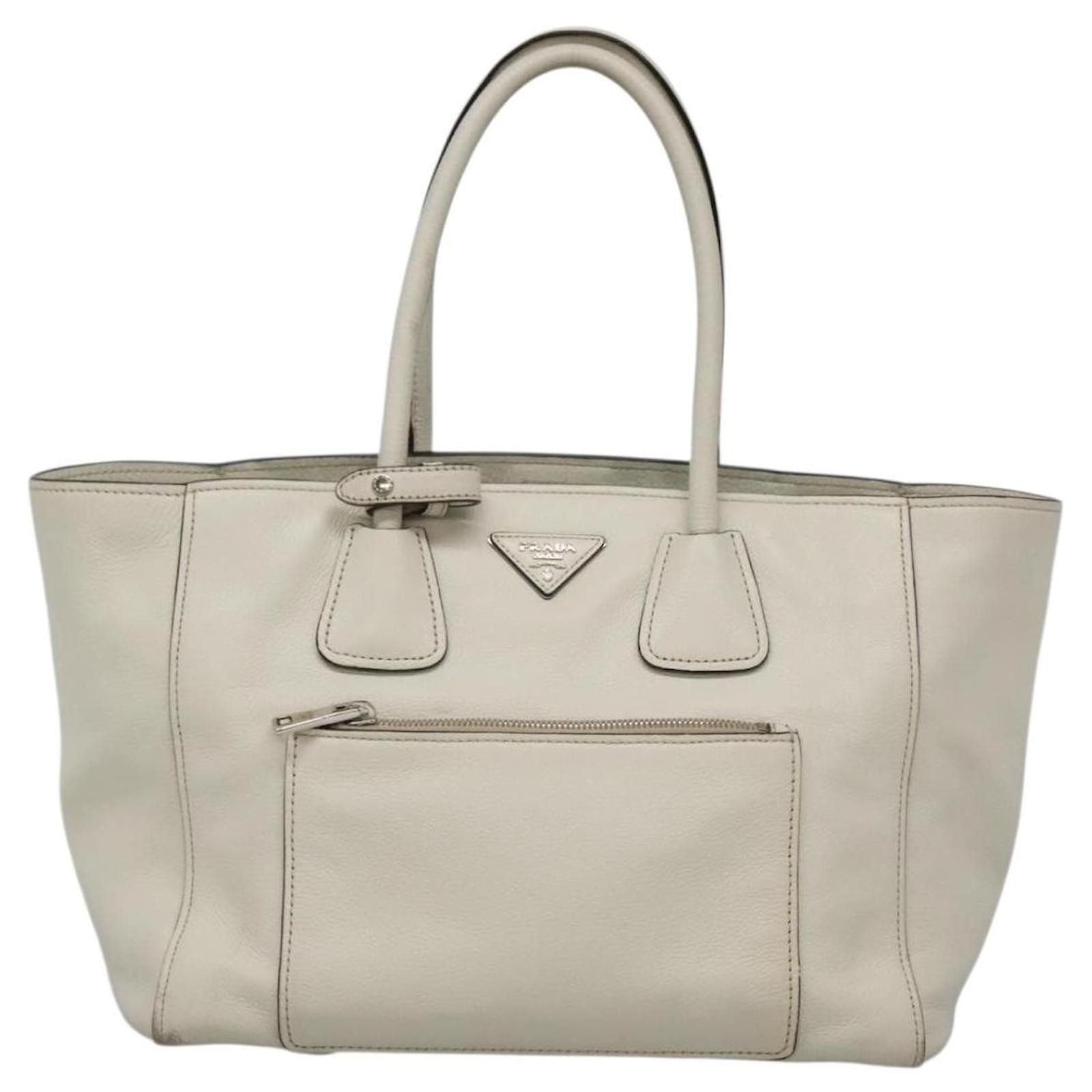 Prada Front Pocket Wing Convertible Tote Vitello Daino White Leather ...