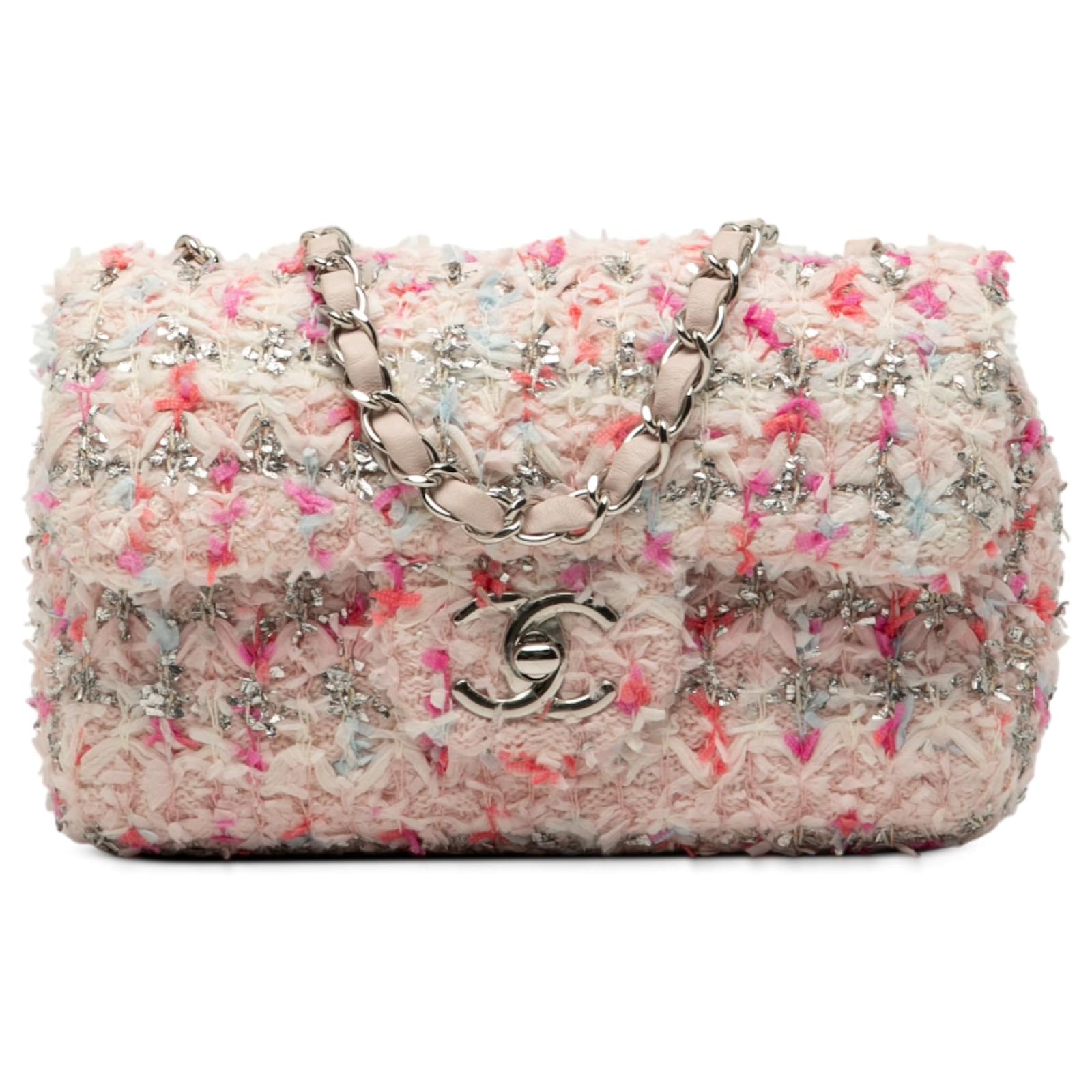 Chanel Pink Mini Rectangular Classic Tweed Single Flap Cloth ref ...