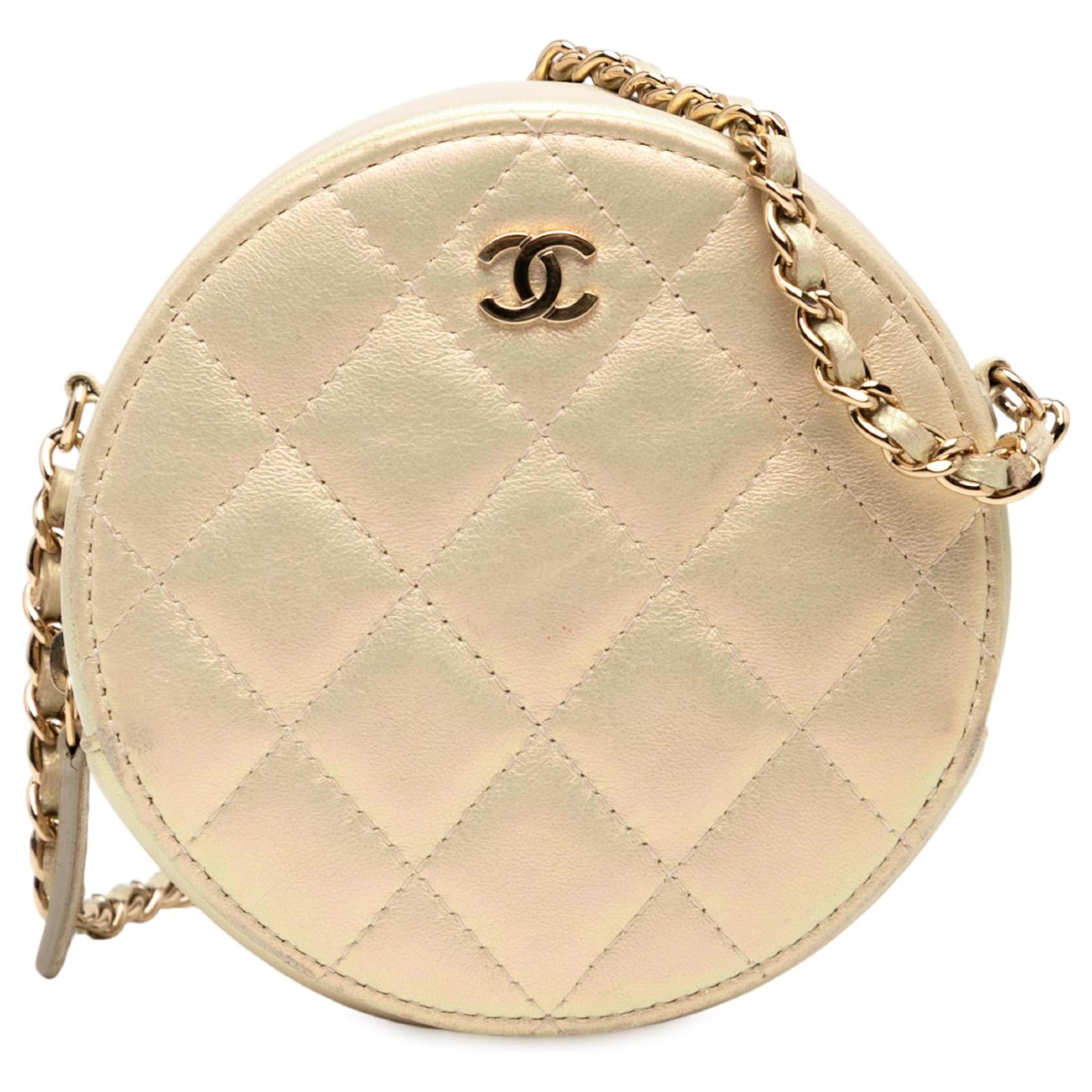 Chanel Gold Quilted Iridescent Lambskin Round Clutch With Chain Golden ...