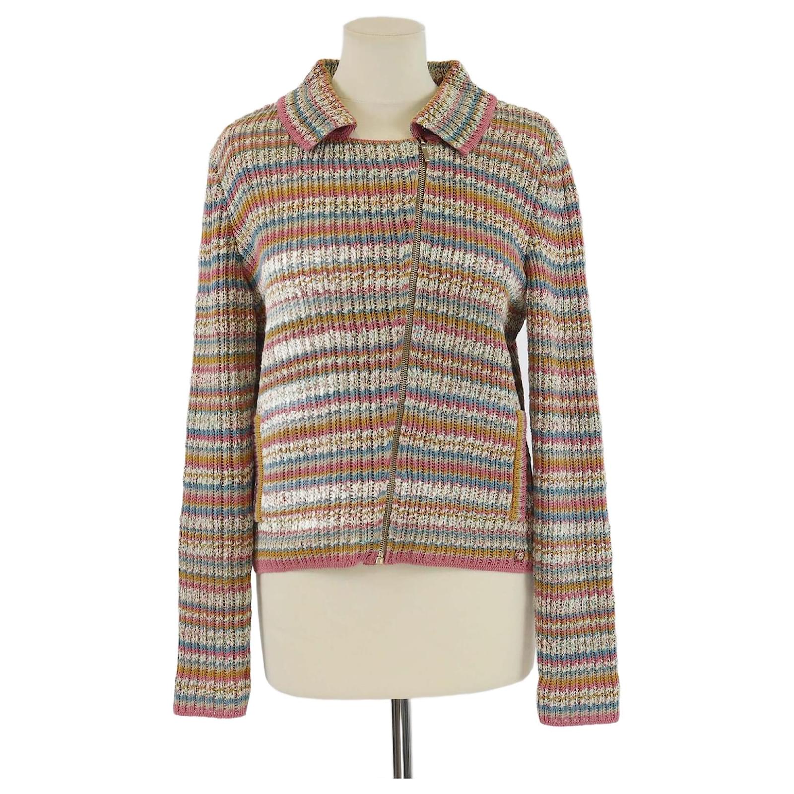 Chanel Multicolor Ribbed Knit Cotton Zip Jacket Multiple colors ref ...