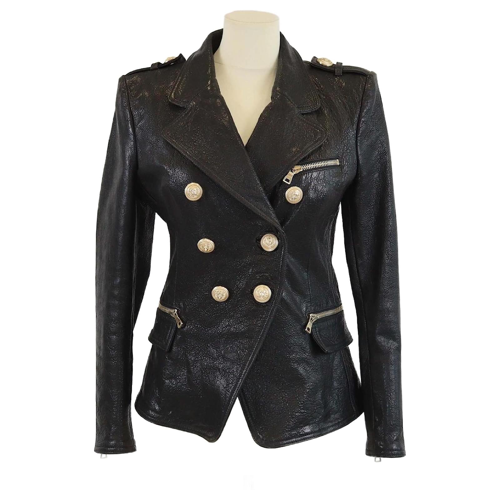 Balmain Black Embossed Crocodile Effect Lamb Leather Jacket Lambskin ...