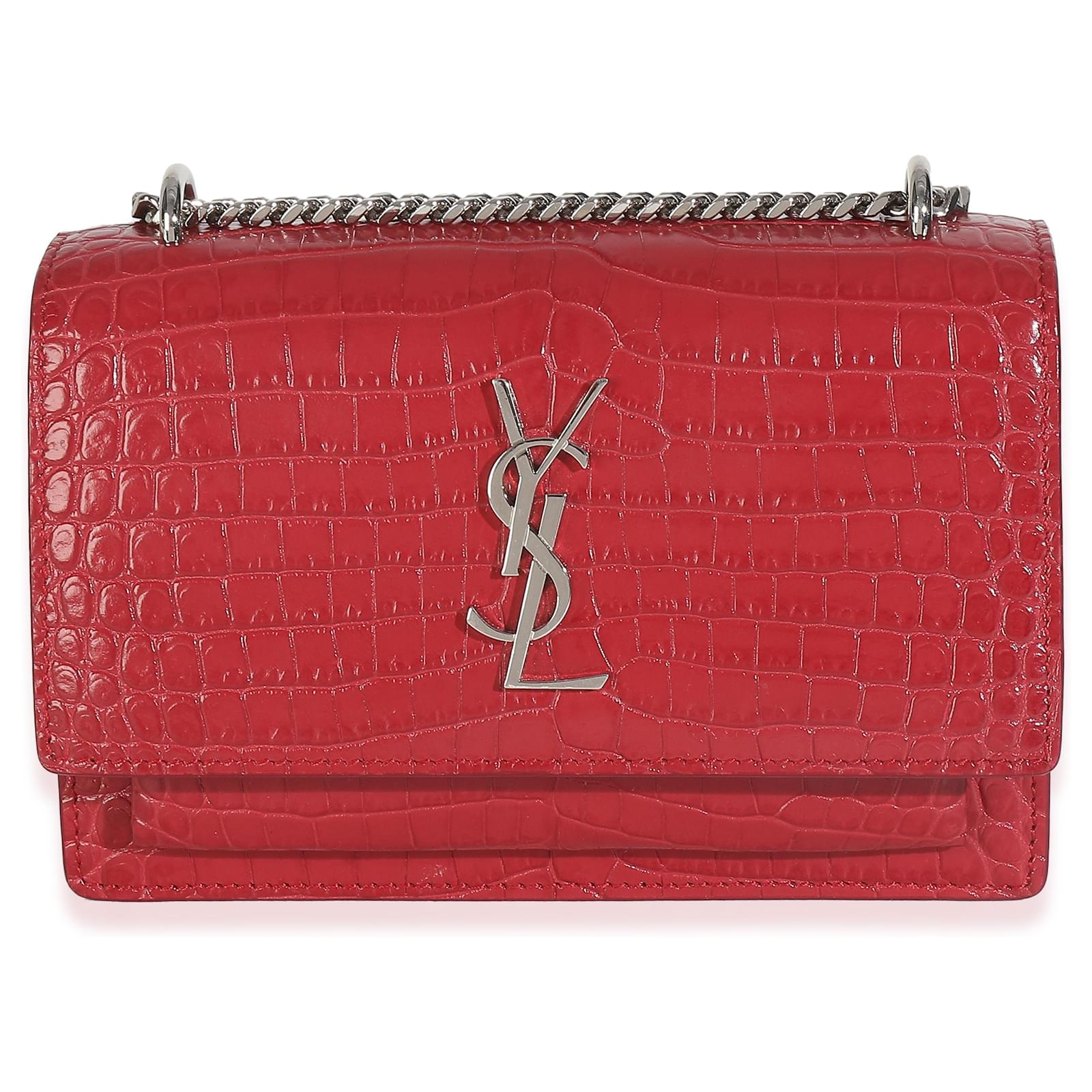 Saint Laurent Red Calfskin Crocodile Embossed Monogram Sunset Chain ...