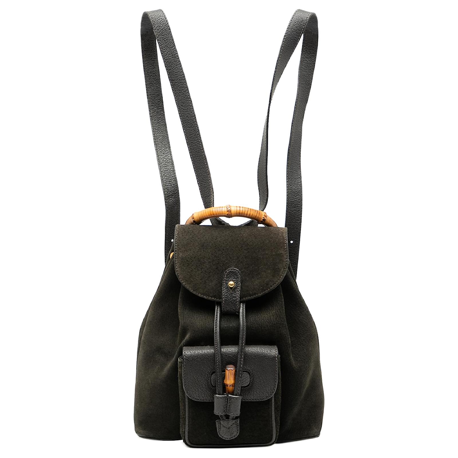 Gucci Black Suede Bamboo Drawstring Backpack Leather ref.2594336 - Joli ...
