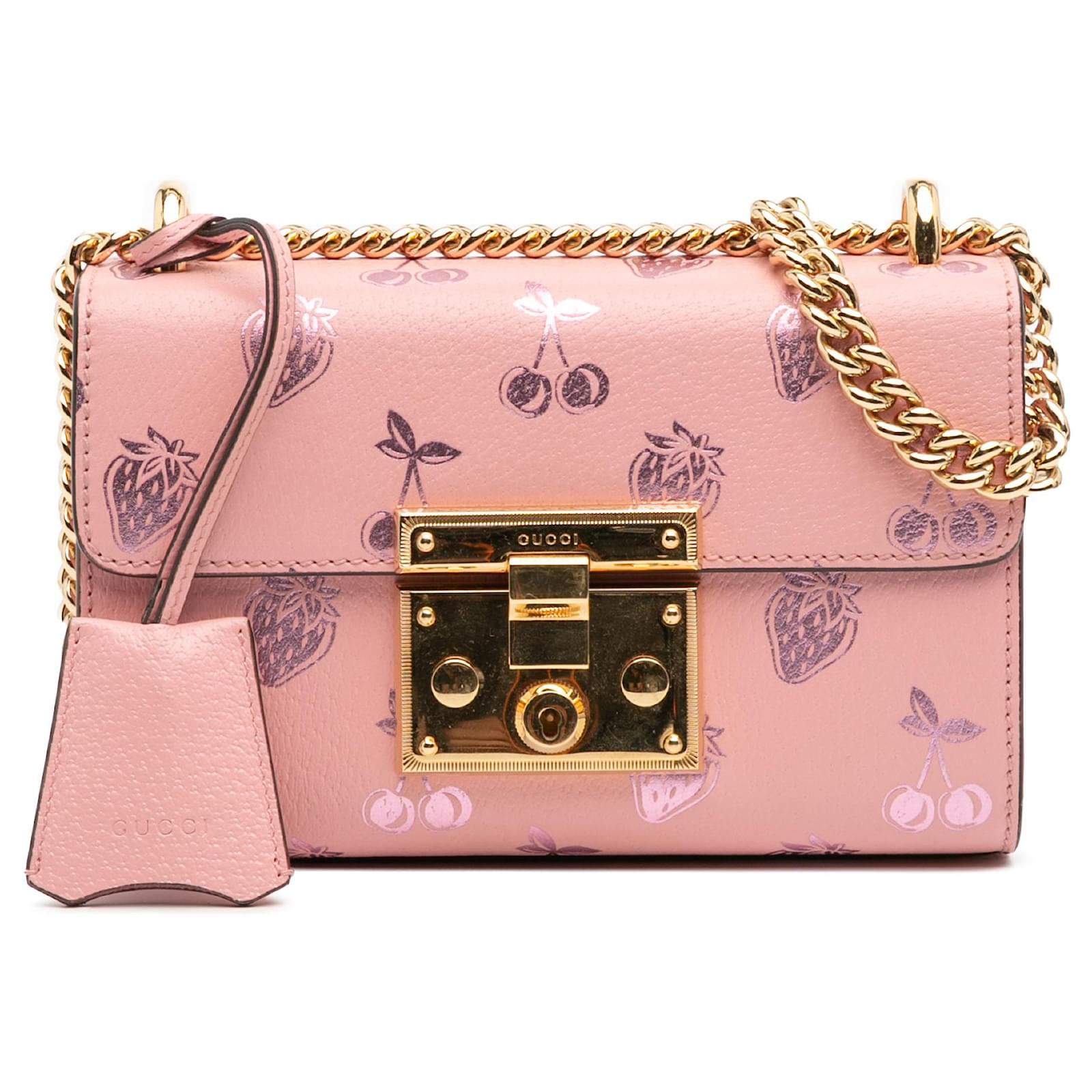 Gucci Pink Small Leather Berry Print Padlock Crossbody Pony-style ...