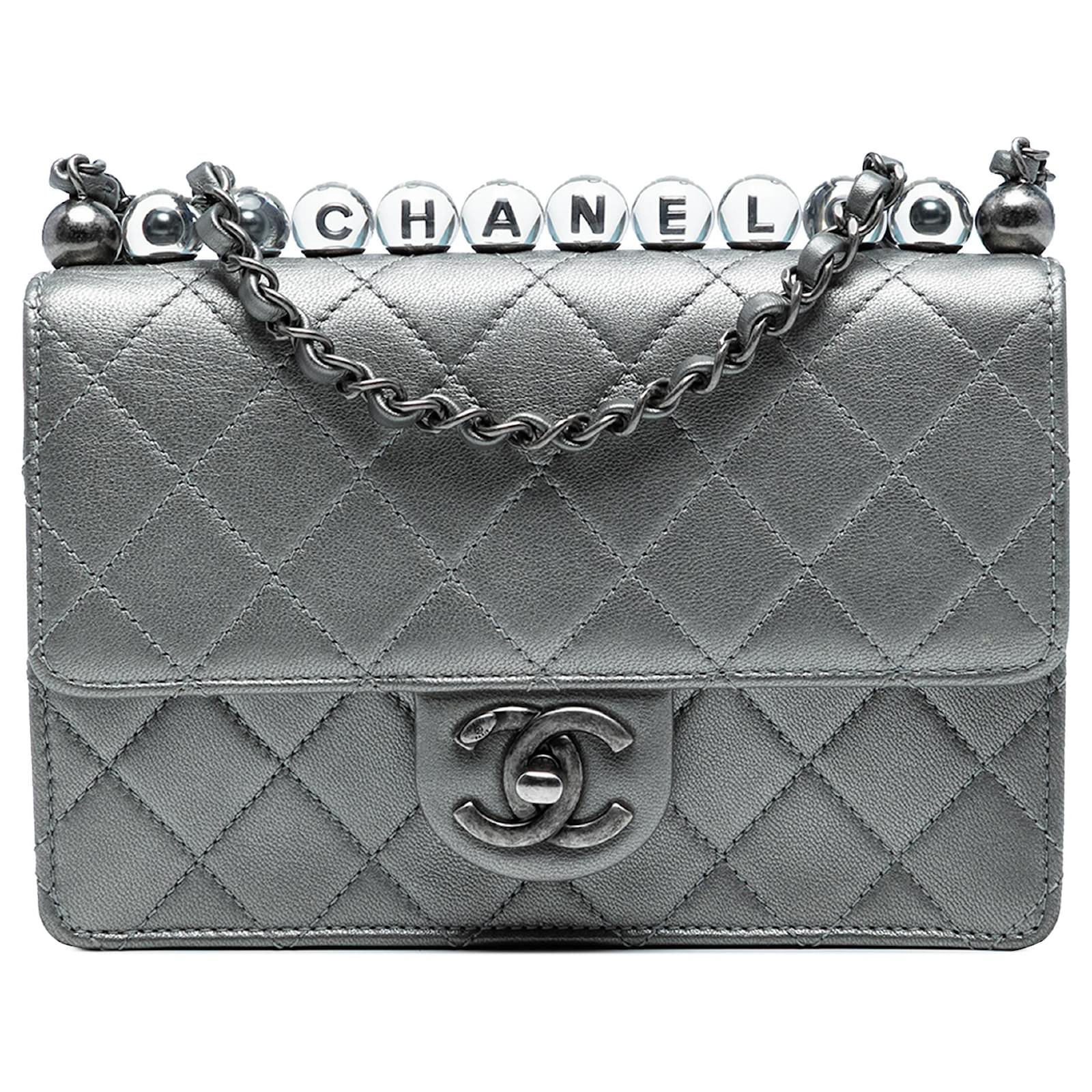 Chanel Silver Medium Quilted Metallic Goatskin Chic Pearls Flap Silvery ...