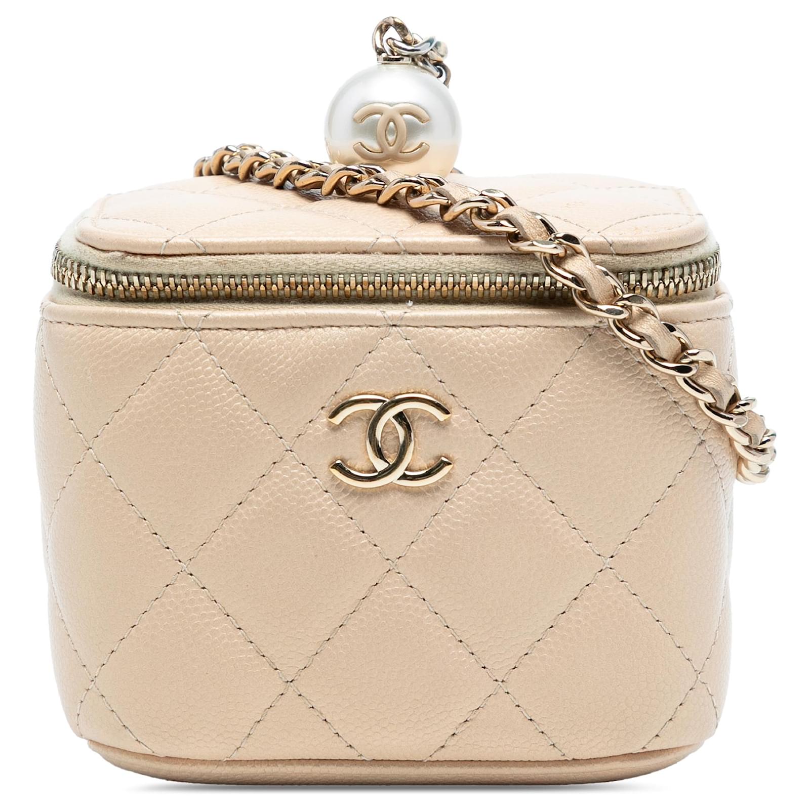 Chanel Brown Mini Quilted Iridescent Caviar Pearl On Top Vanity Case ...