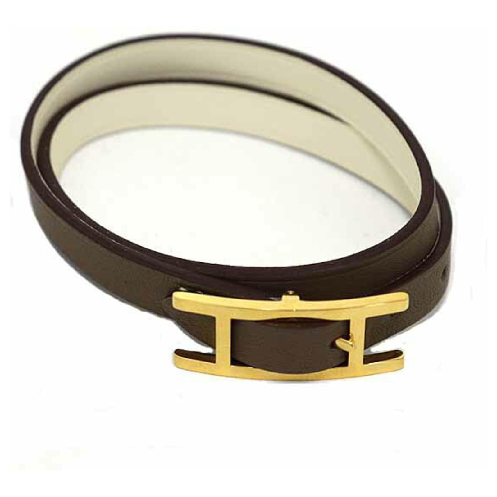 Hermes Hermès B-Api Double Tour Reversible Leather Bracelet White Grey ...