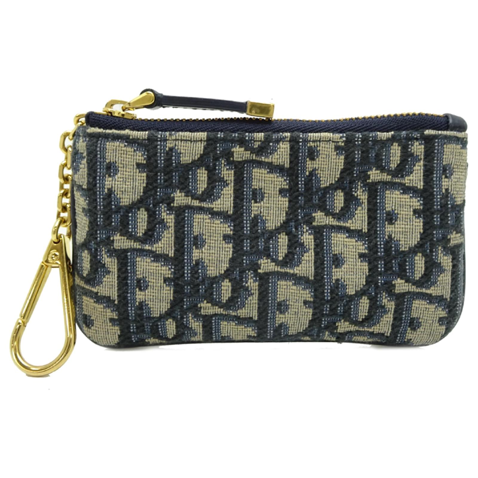 Christian Dior Travel Myrte Zip Key Case Beige Navy blue Cotton ref ...