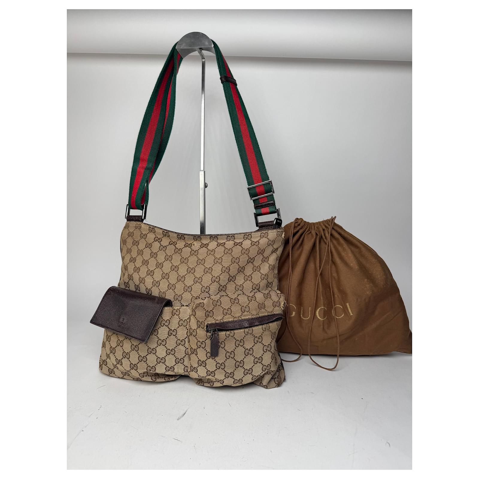 Vintage Gucci Monogram Bag Beige Brown Cotton ref.2598868 - Joli Closet
