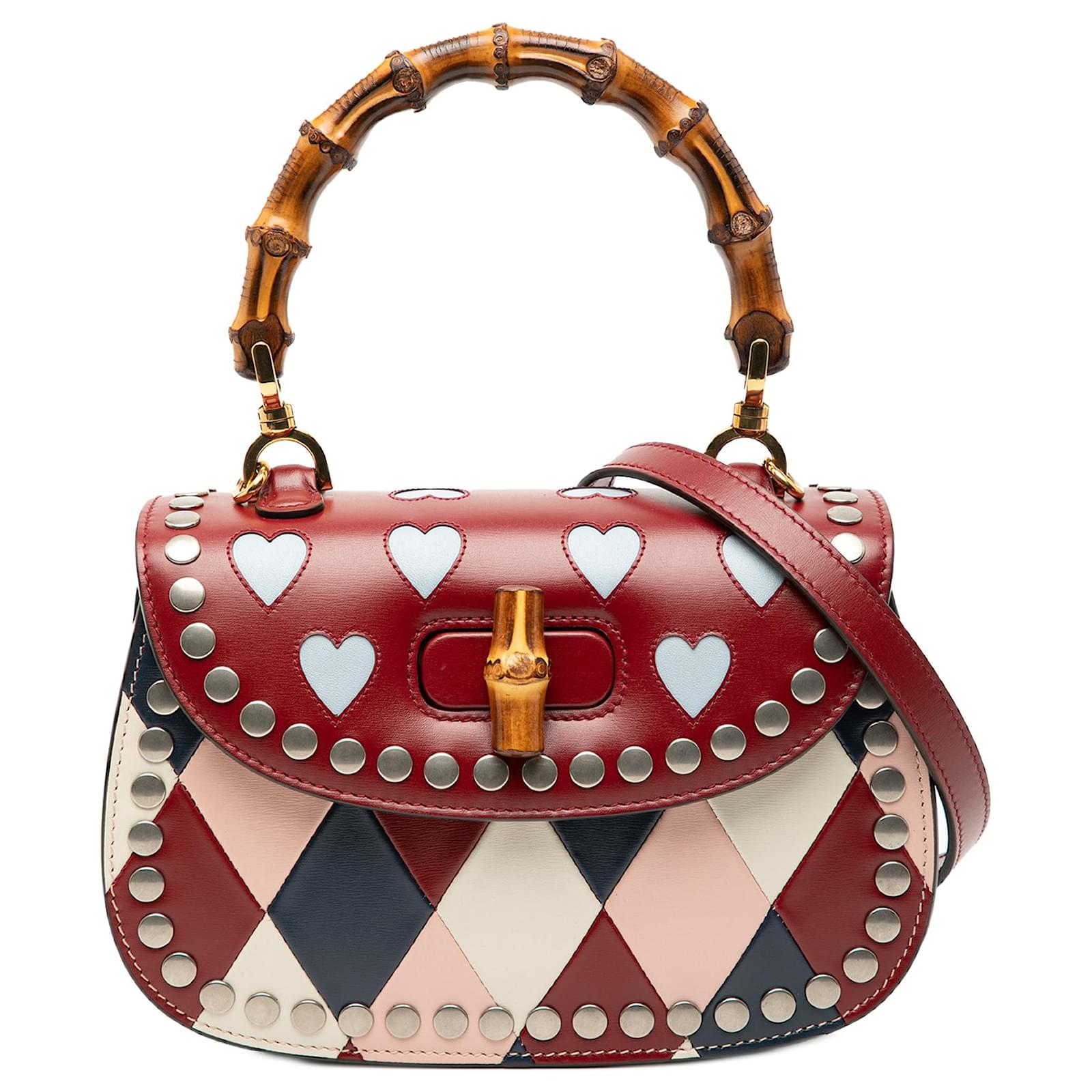 Gucci Red Small Calfskin Bamboo Lovelight 1947 Top Handle Bag Leather ...