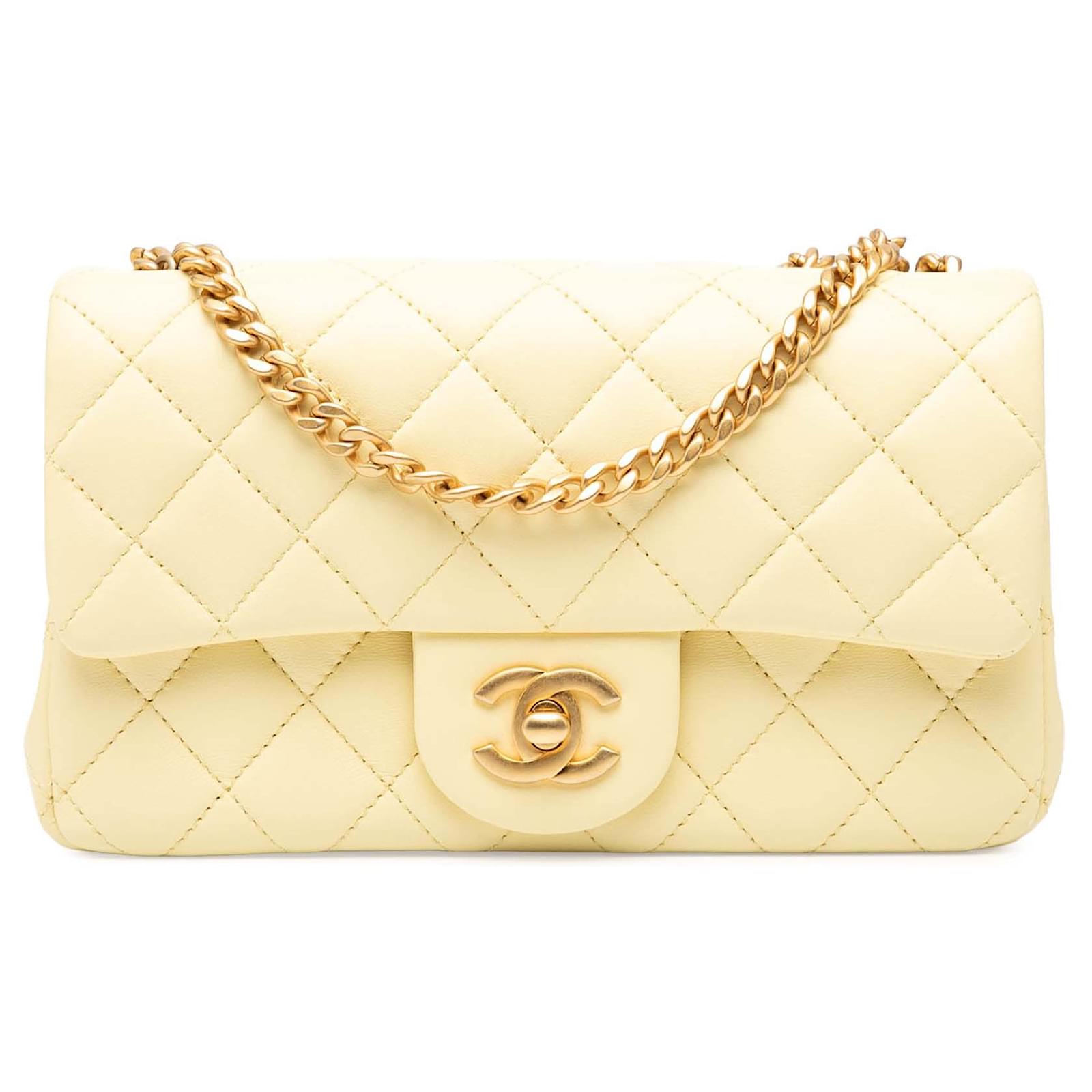Chanel Yellow Mini Rectangular Classic Lambskin Sweet Camellia Flap ...