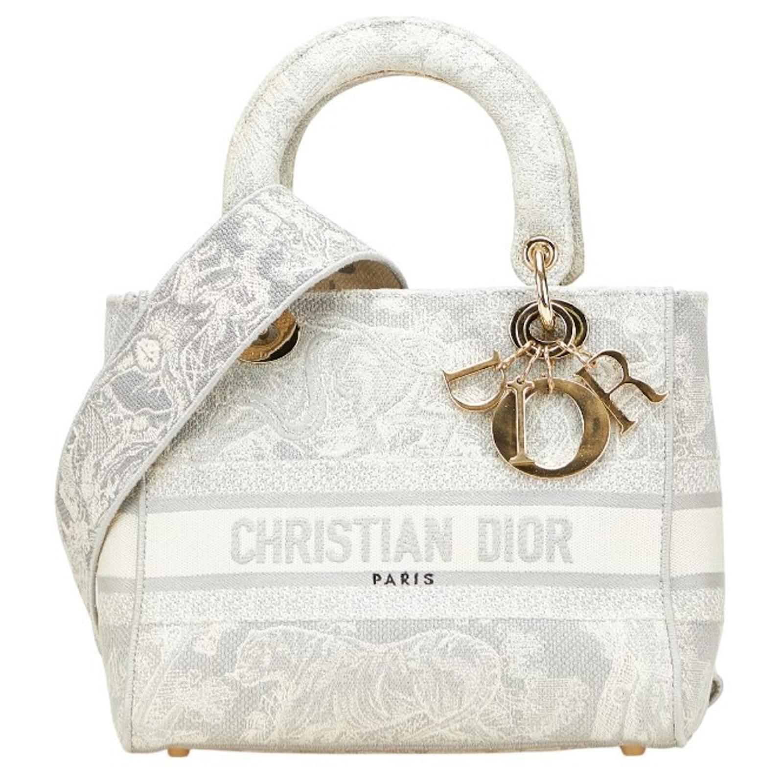 Borsa a mano/spalla ricamata Christian Dior Marrone Bianco Tela ref ...
