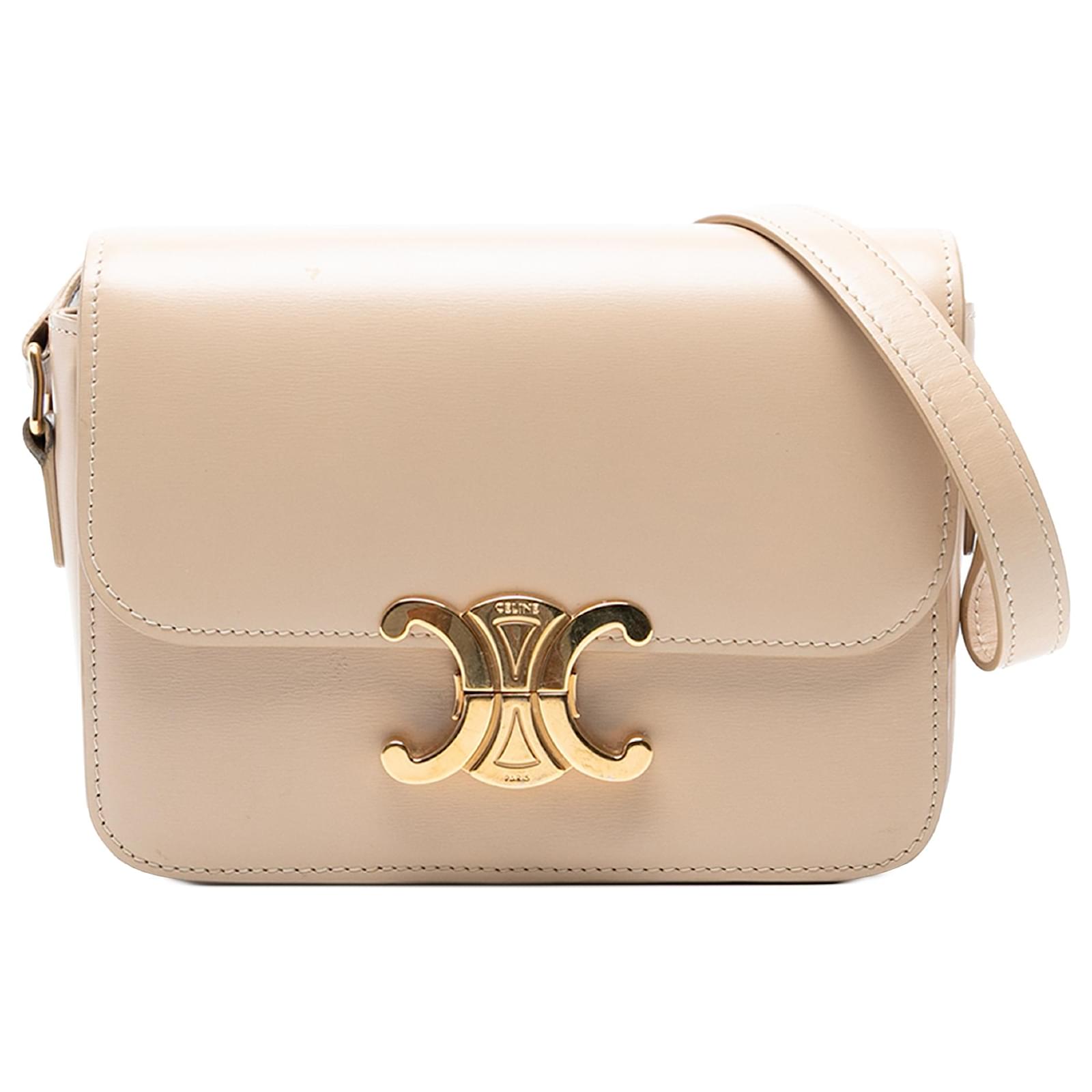 Céline Celine Brown Teen Shiny Calfskin Triomphe Crossbody Beige ...