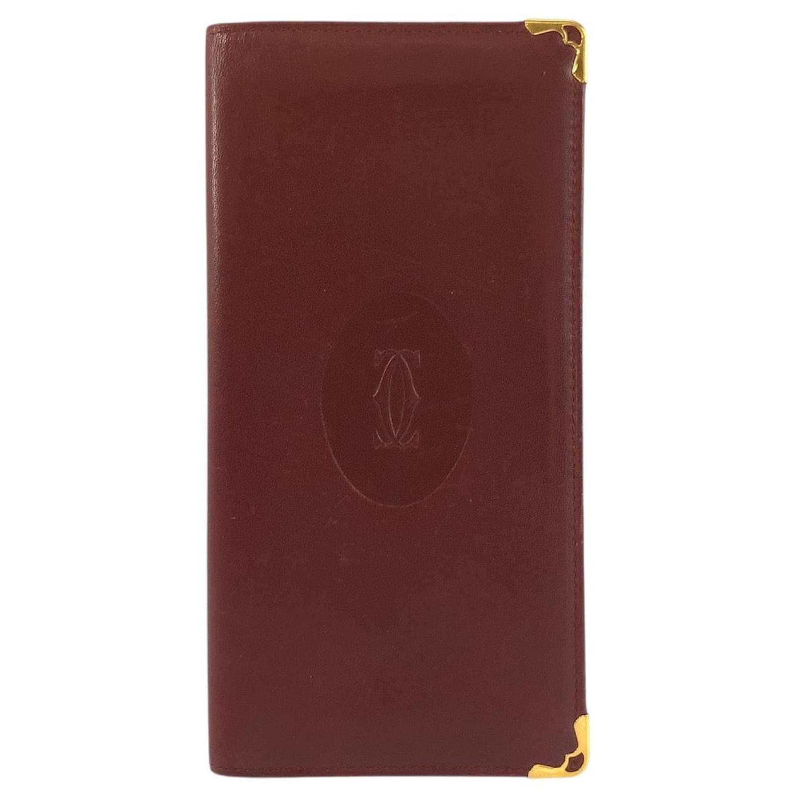 Cartier Leather Must Line Bordeaux Gold Long Wallet Brown Pony-style ...