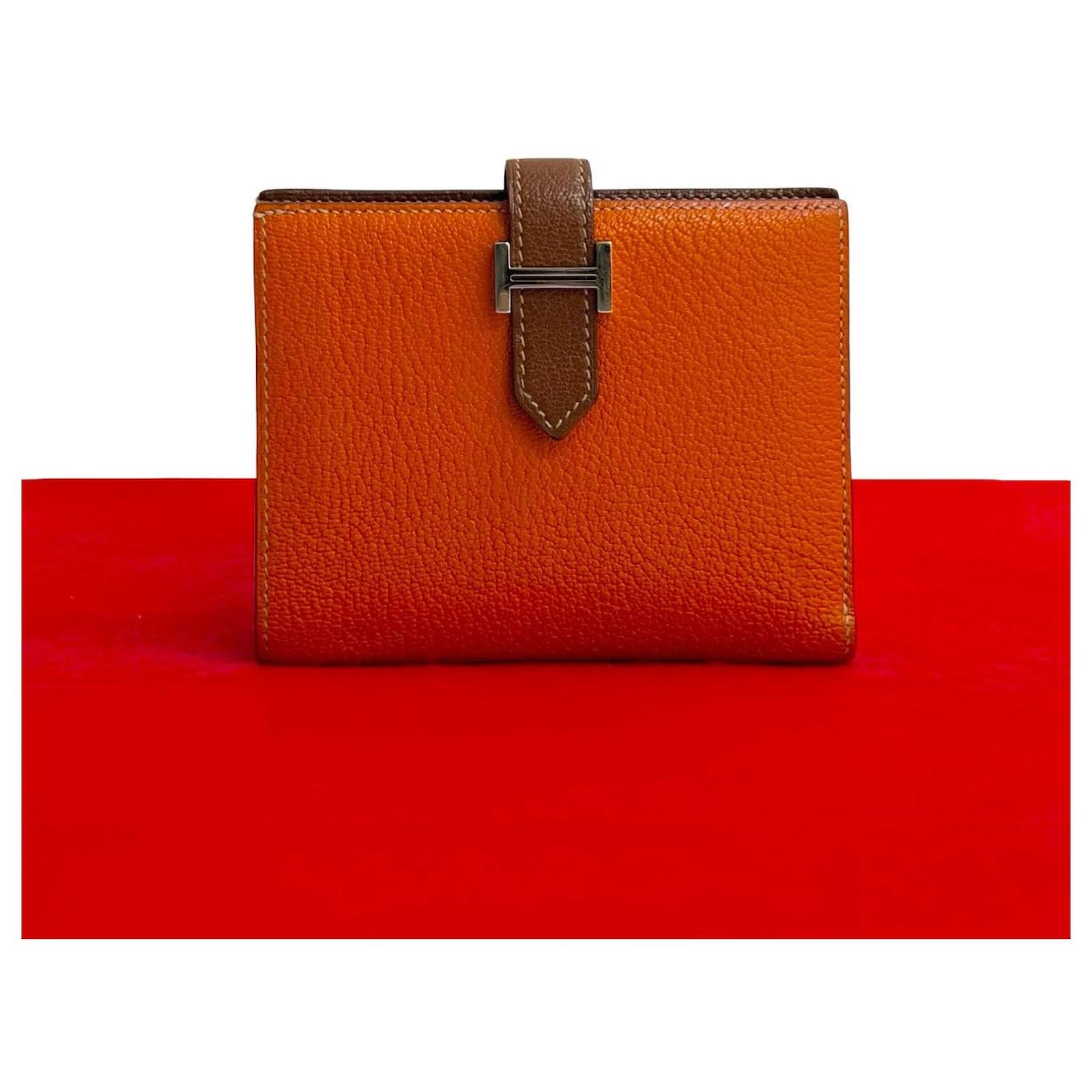 Hermès Hermes Béarn Chevre Mysore Compact Wallet Orange Leather ref ...