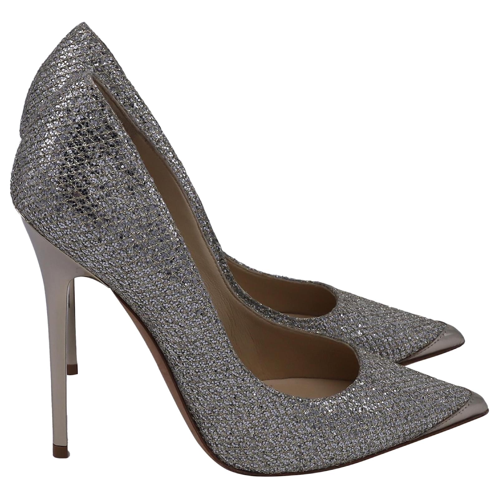 Jimmy Choo Agnes Pumps in SIlver Glitter Silvery Metallic ref.2607313 ...