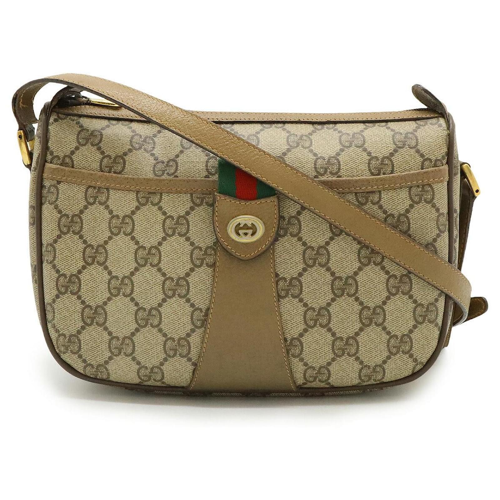 Gucci Old Gucci PVC Leather Shoulder Bag Brown Beige Cloth ref.2607635 ...