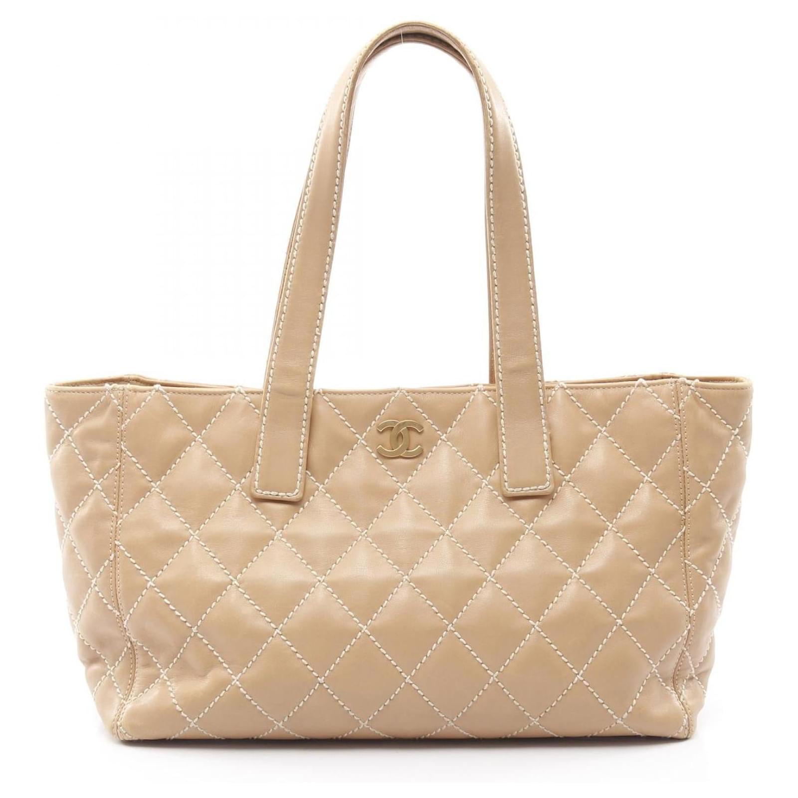 Timeless Chanel Wild Stitch Calf Tote Bag Brown Beige Leather ref ...