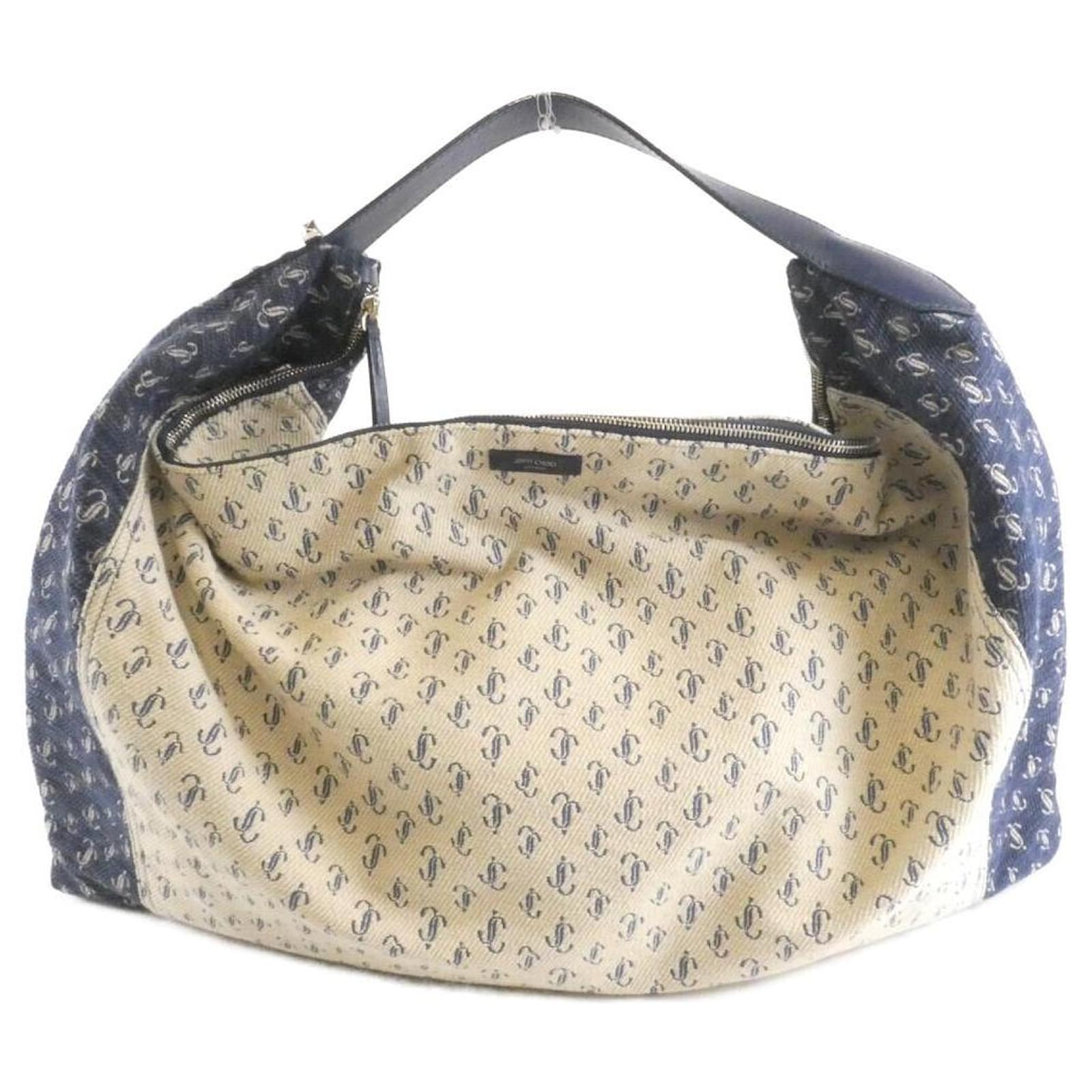 Jimmy Choo ANA HOBO JC Logo Jacquard Leather Shoulder Bag Blue ref ...