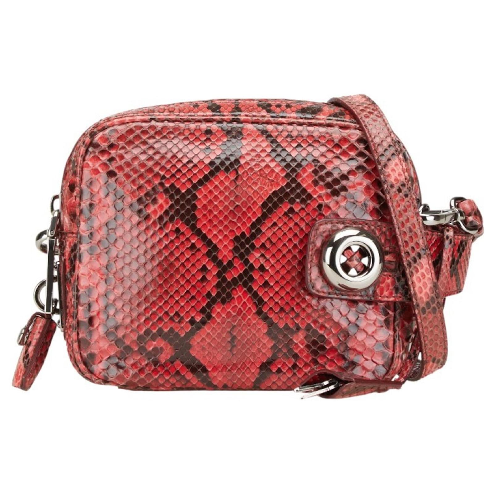 Prada Python Embossed Triangle Logo Plate Pouch Shoulder Bag Black Red ...