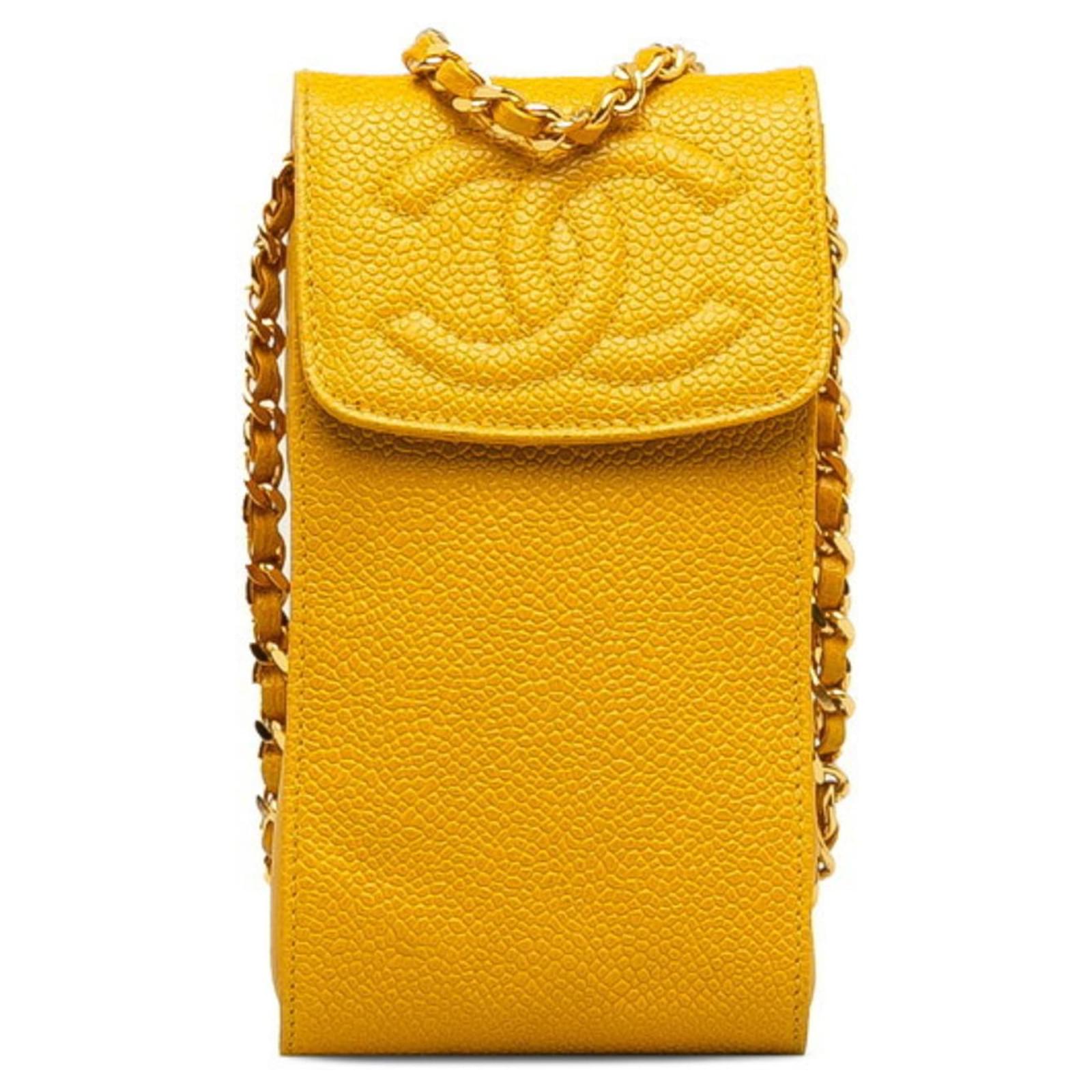 Chanel Coco Mark Mini Pochette Crossbody Chain Shoulder Bag Yellow ref ...