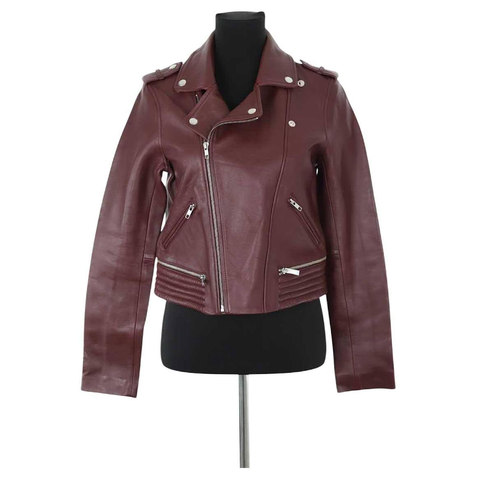 Maje Burgundy Leather Jacket Dark red ref.2614230 - Joli Closet