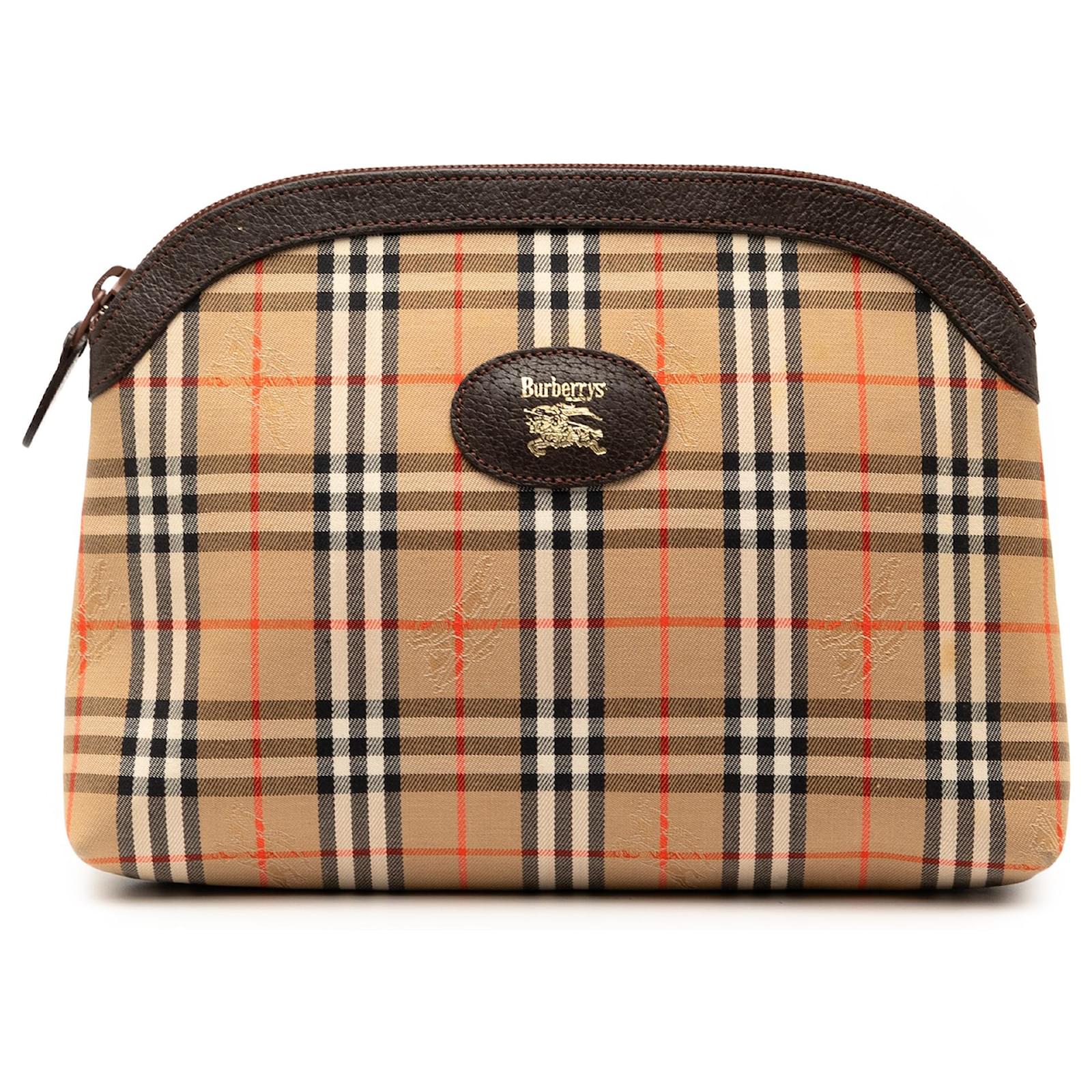Burberry Brown House Check Coated Canvas Pouch Beige Cloth Cloth ref ...