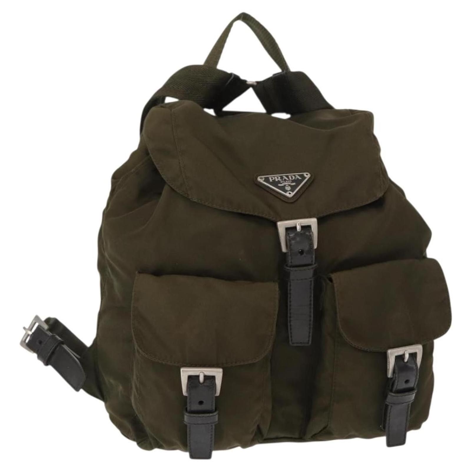 Prada Double Front Pocket Backpack Tessuto Medium Khaki Nylon ref ...