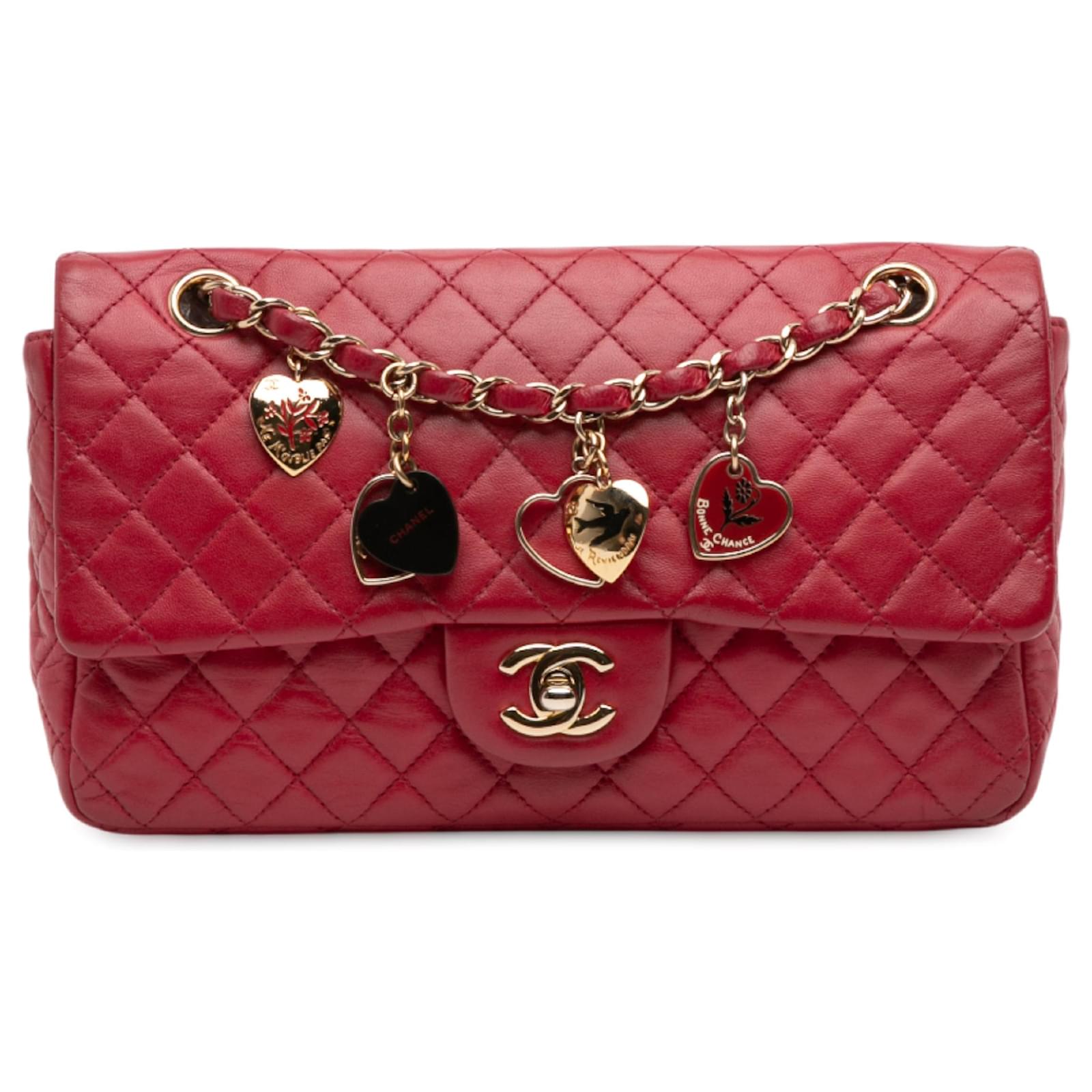 Chanel Red Medium Classic Lambskin Valentines Heart Charms Single Flap ...