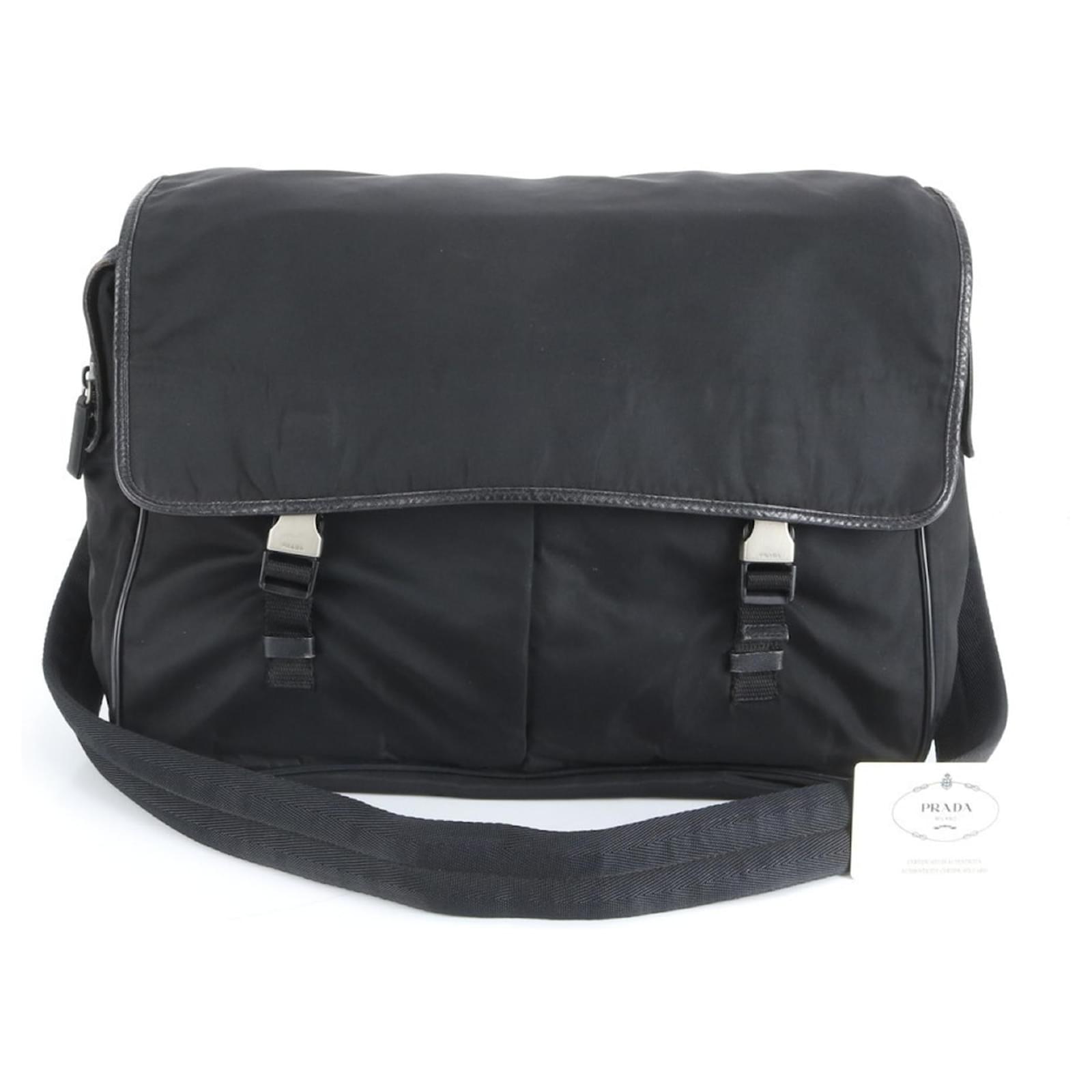 Prada Tessuto Nylon Leather Shoulder Bag (V165) Black ref.2618832 ...