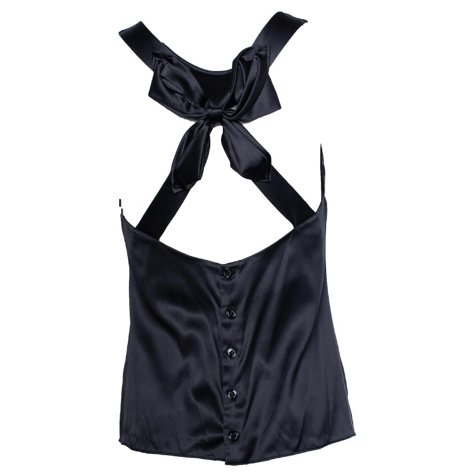 Chanel black silk top with bow on the back ref.2621254 - Joli Closet