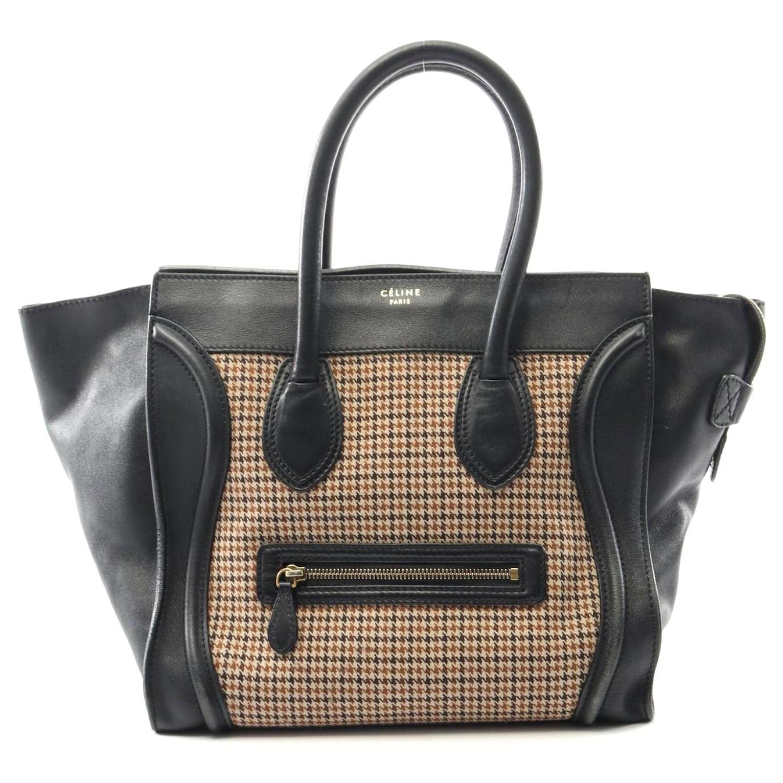 Céline Celine Luggage Mini Shopper Canvas Leather Handbag Black ref ...