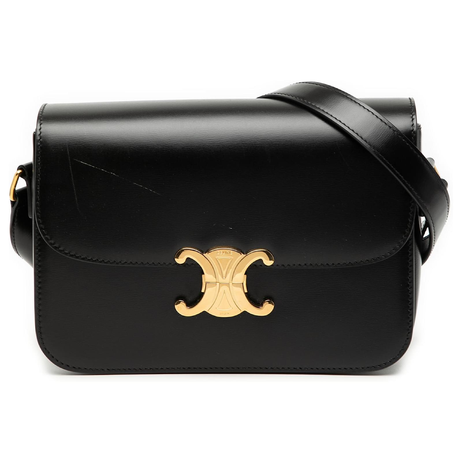Céline Celine Black Classique Shiny Calfskin Triomphe Crossbody Leather ...
