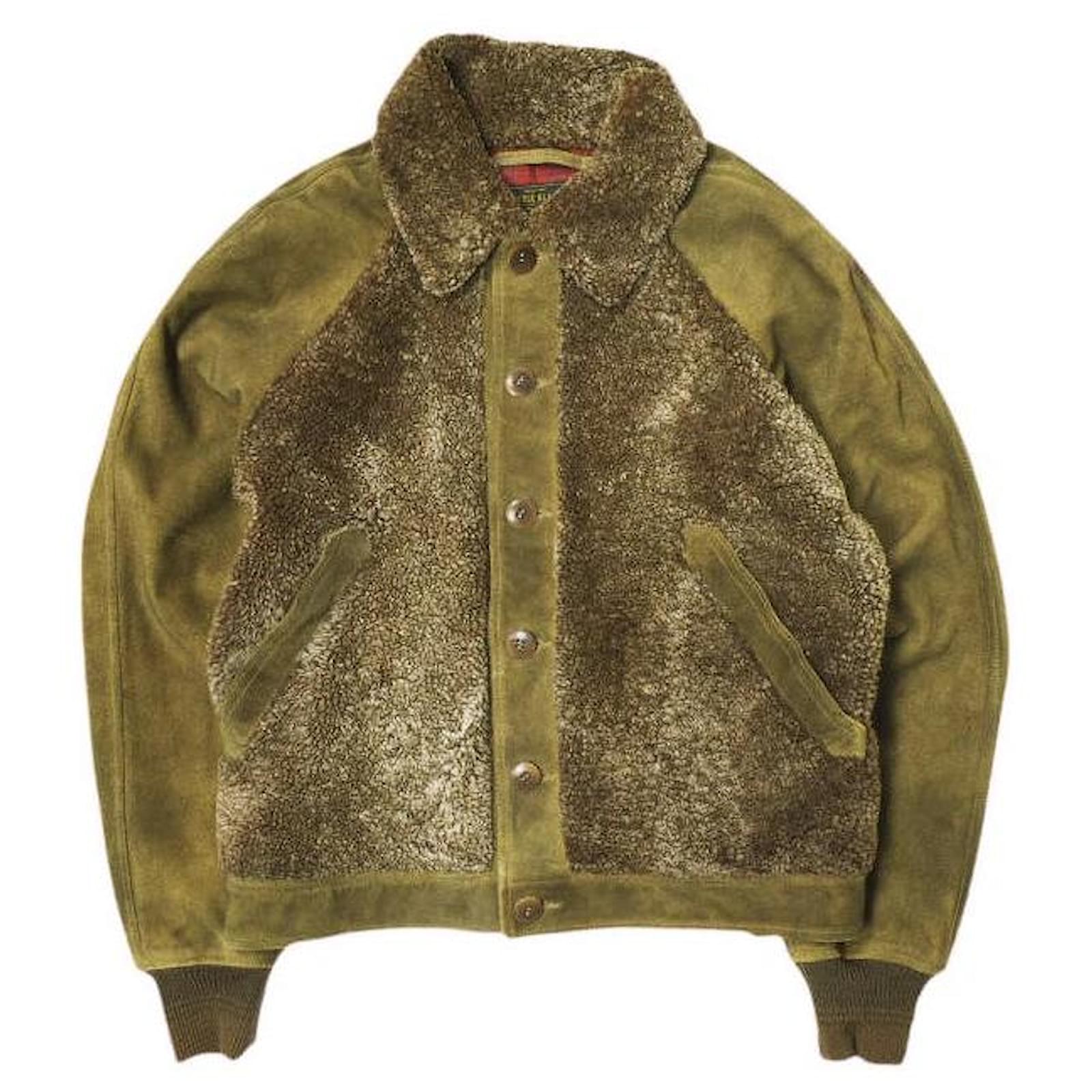 Ralph Lauren RRL Shearling Paneled Roughout Suede Jacket Brown Leather ...