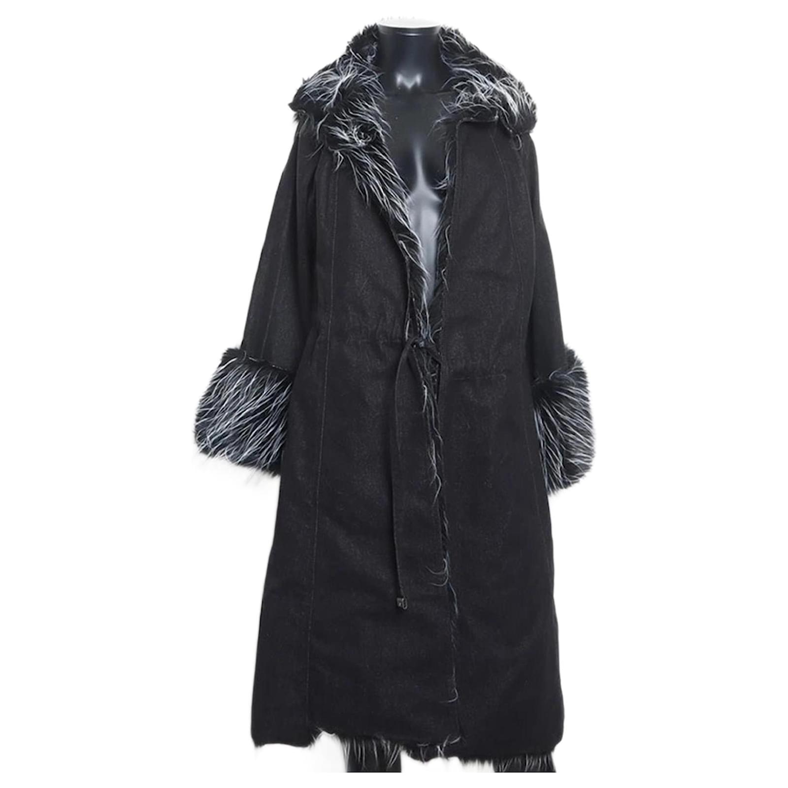 Chanel Fur Denim Coat Black Cotton Faux fur ref.2628057 - Joli Closet