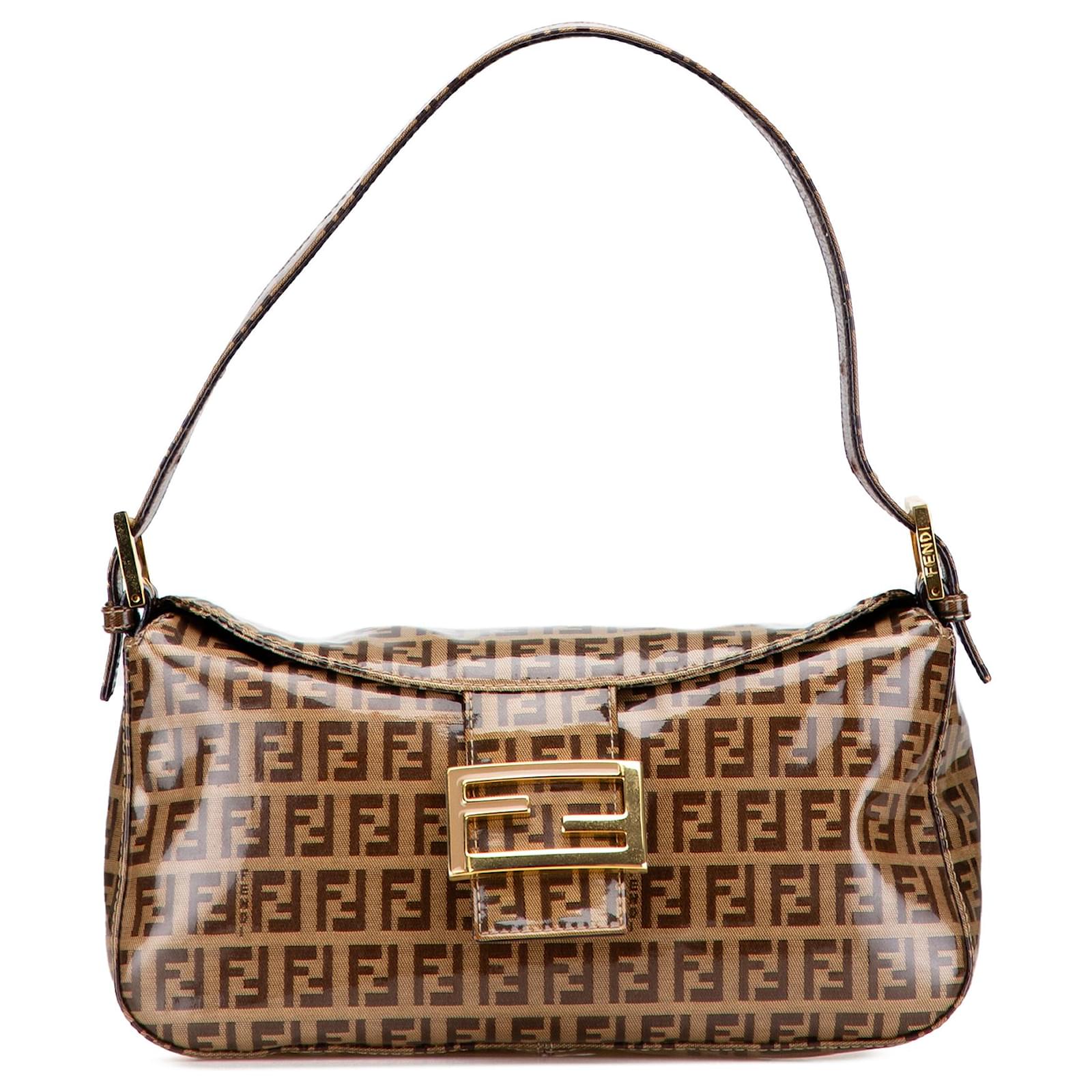 Fendi Brown Zucchino Crystal Double Flap Shoulder Bag Cloth Cloth ref ...