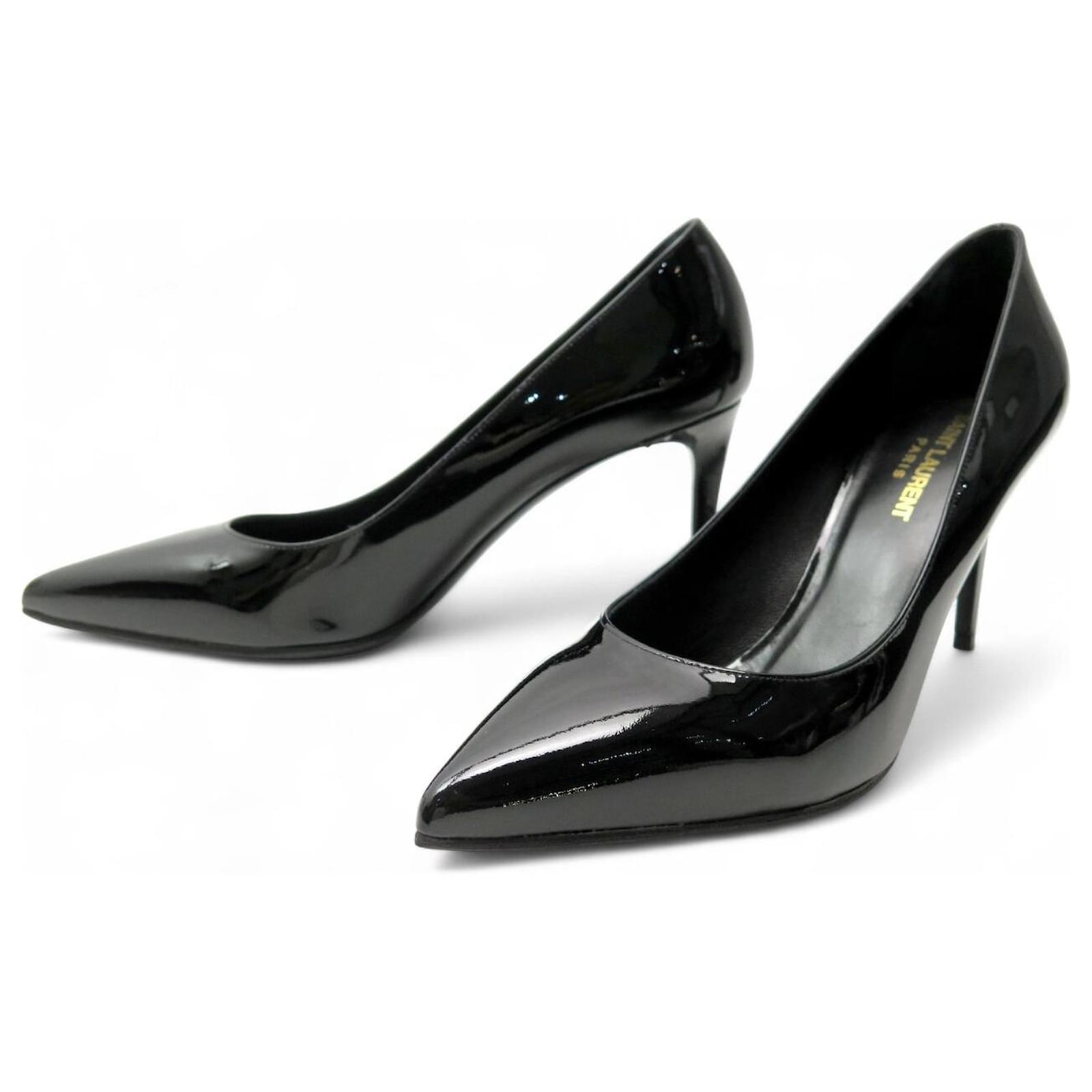 NEW SAINT LAURENT 375368 VITELLO PUMPS 40 BLACK LEATHER SHOES Patent ...